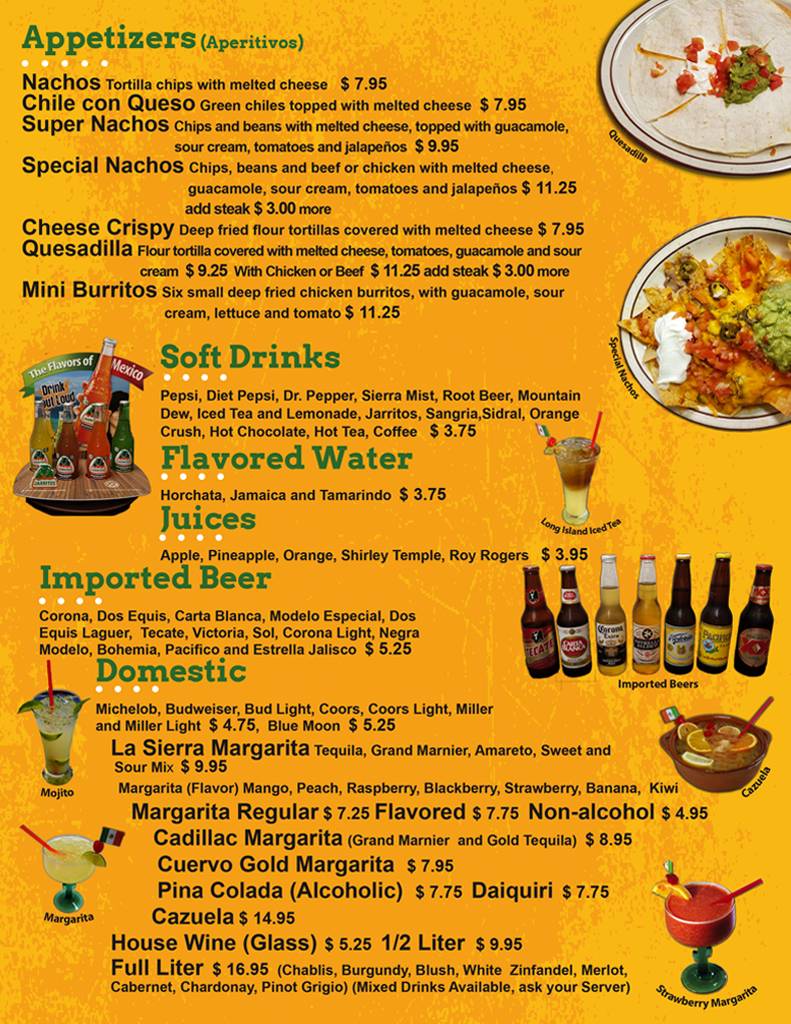 Menu at La Sierra Mexican Grill & Lounge restaurant, Dundee