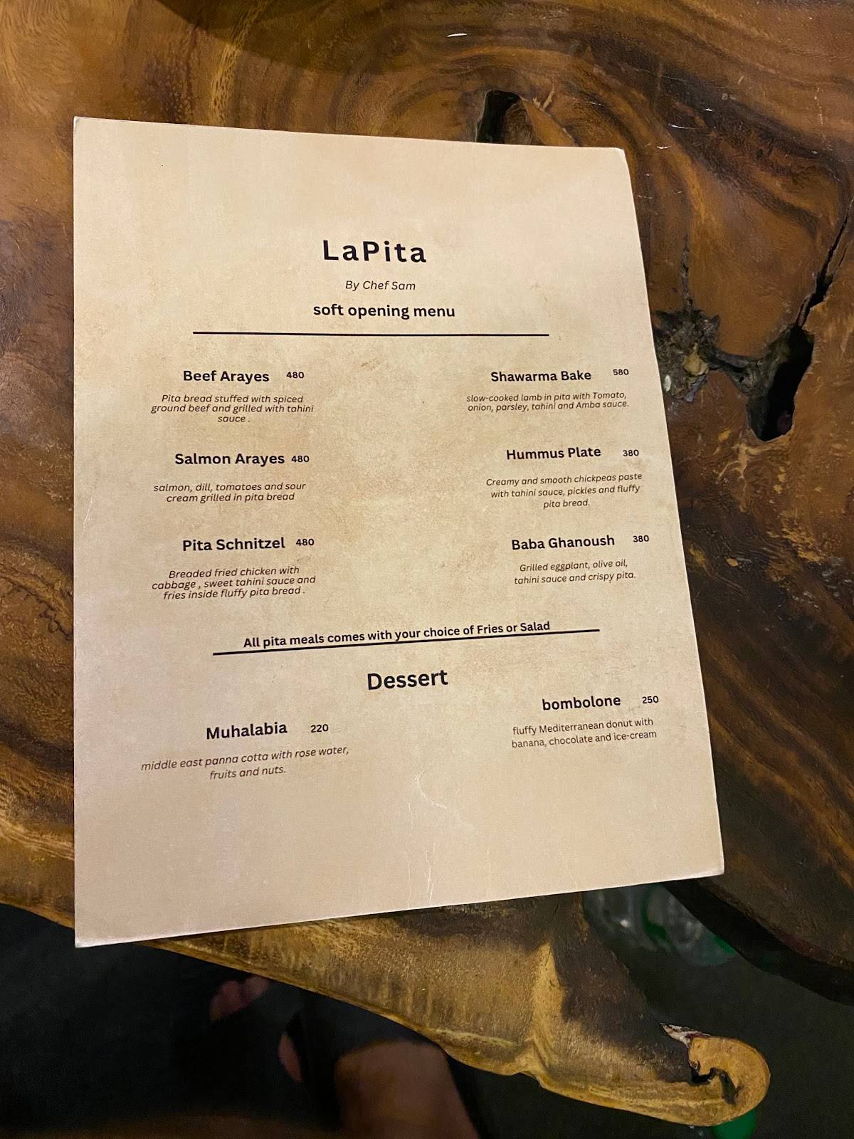 Menu at LaPita restaurant, Makati
