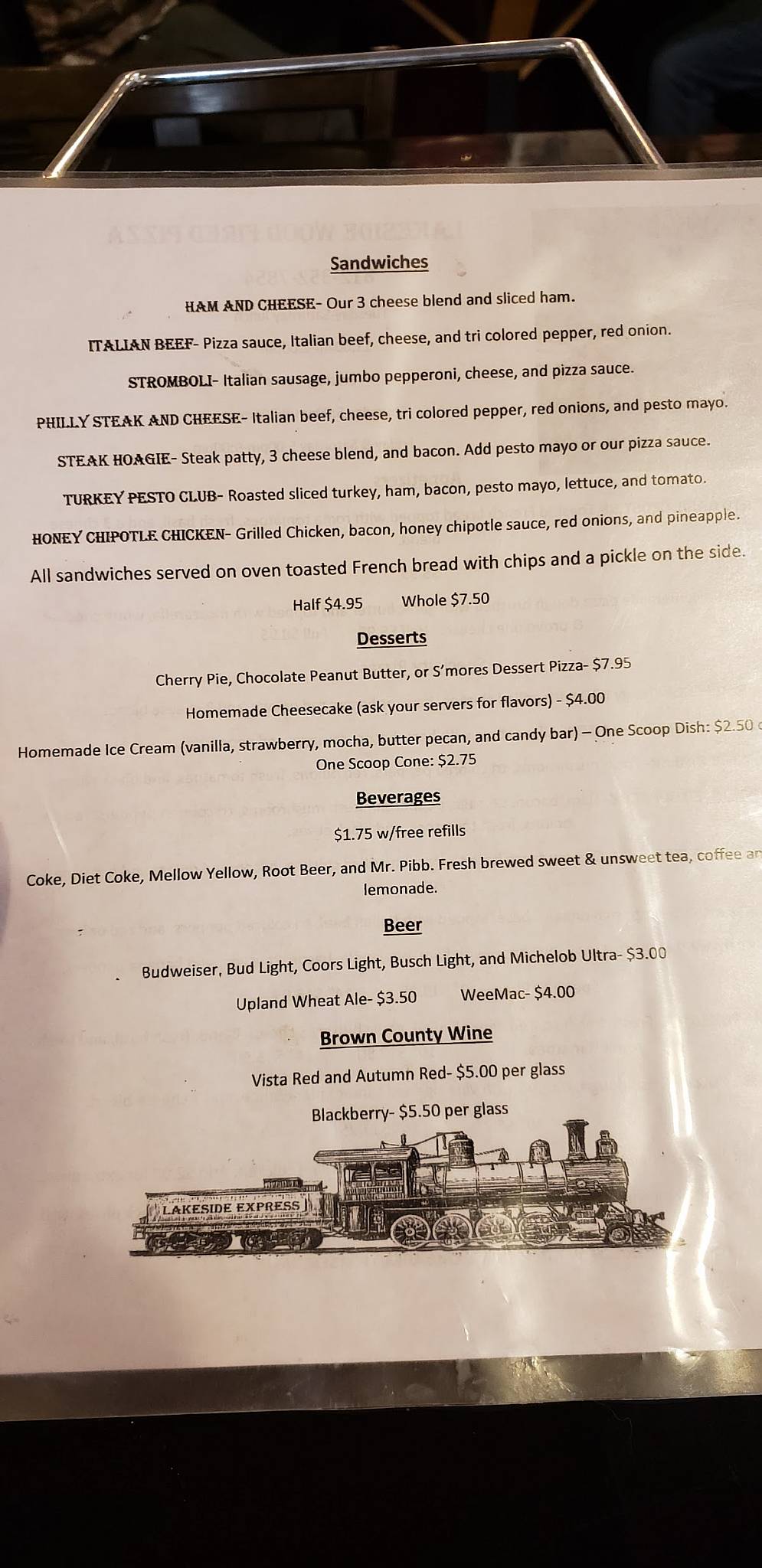 Menu at Lakeside Wood Fire Pizza pizzeria, North Vernon, IN-3