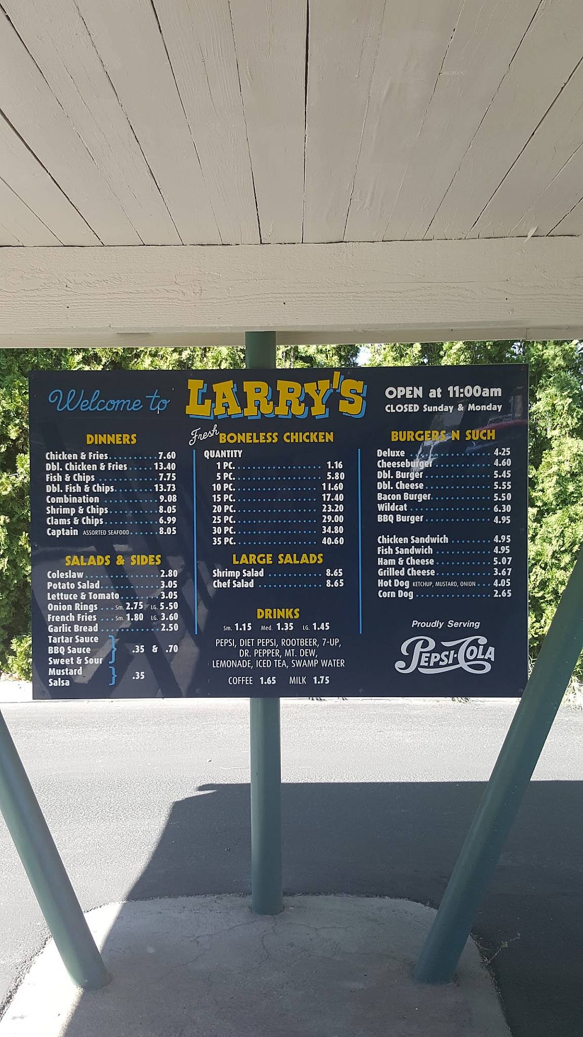 Menu at Larry's Drive In fast food, East Wenatchee