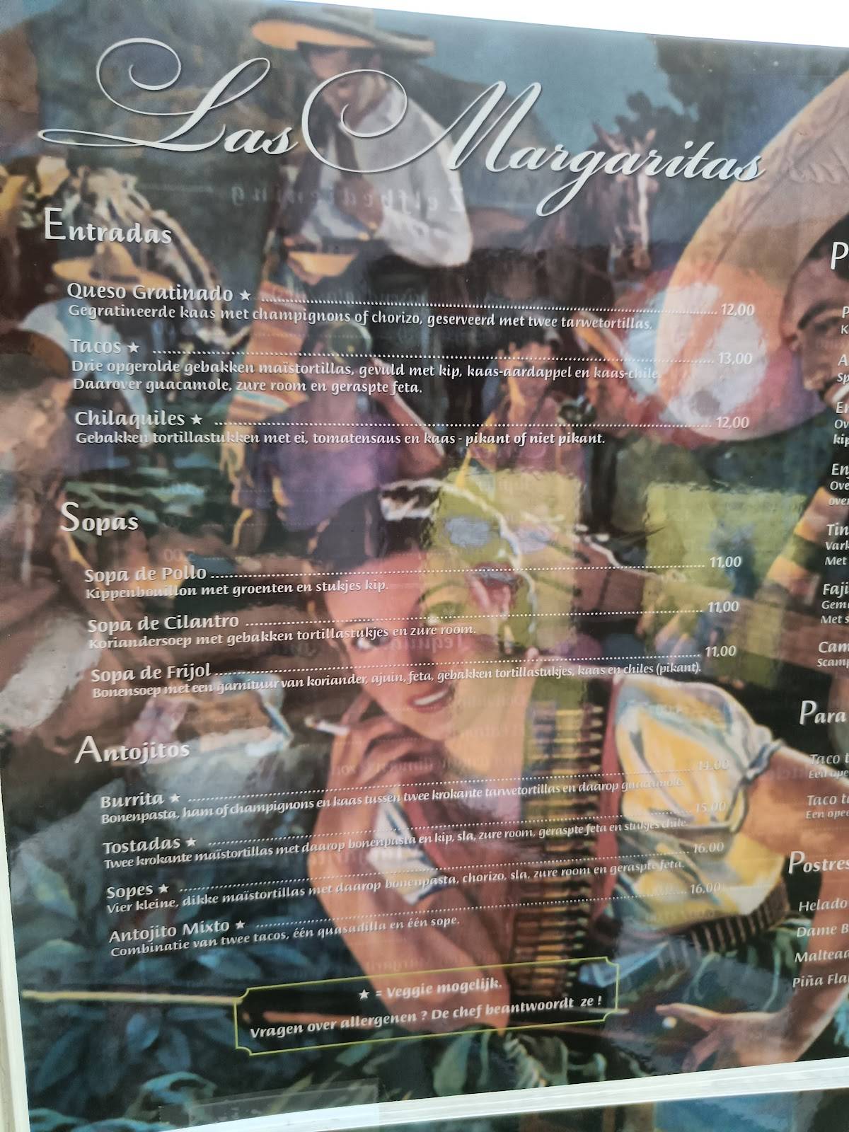 Menu at Las Margaritas, Antwerp