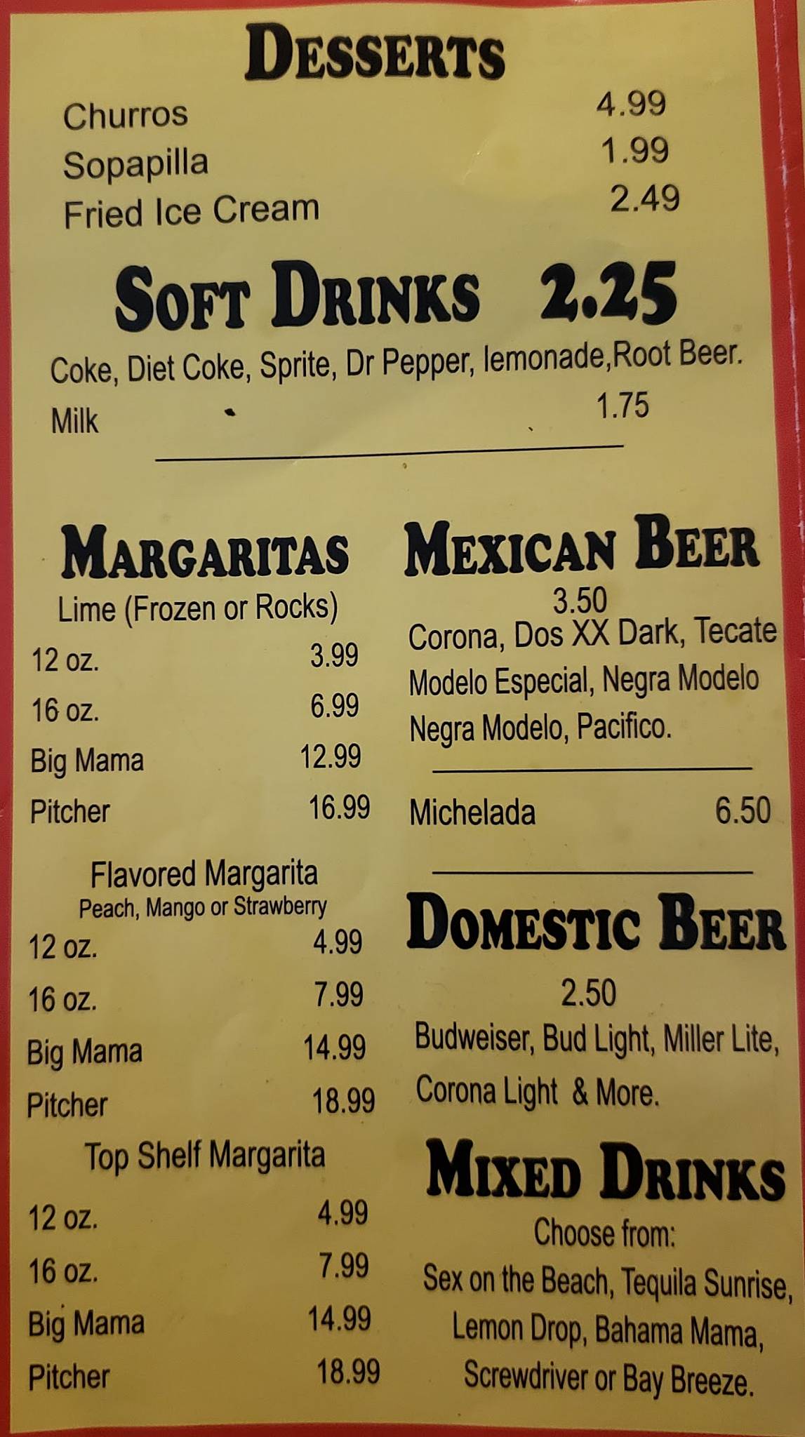 Menu at Las Parrillas Mexican Restaurant, Catoosa, 509 S Cherokee St