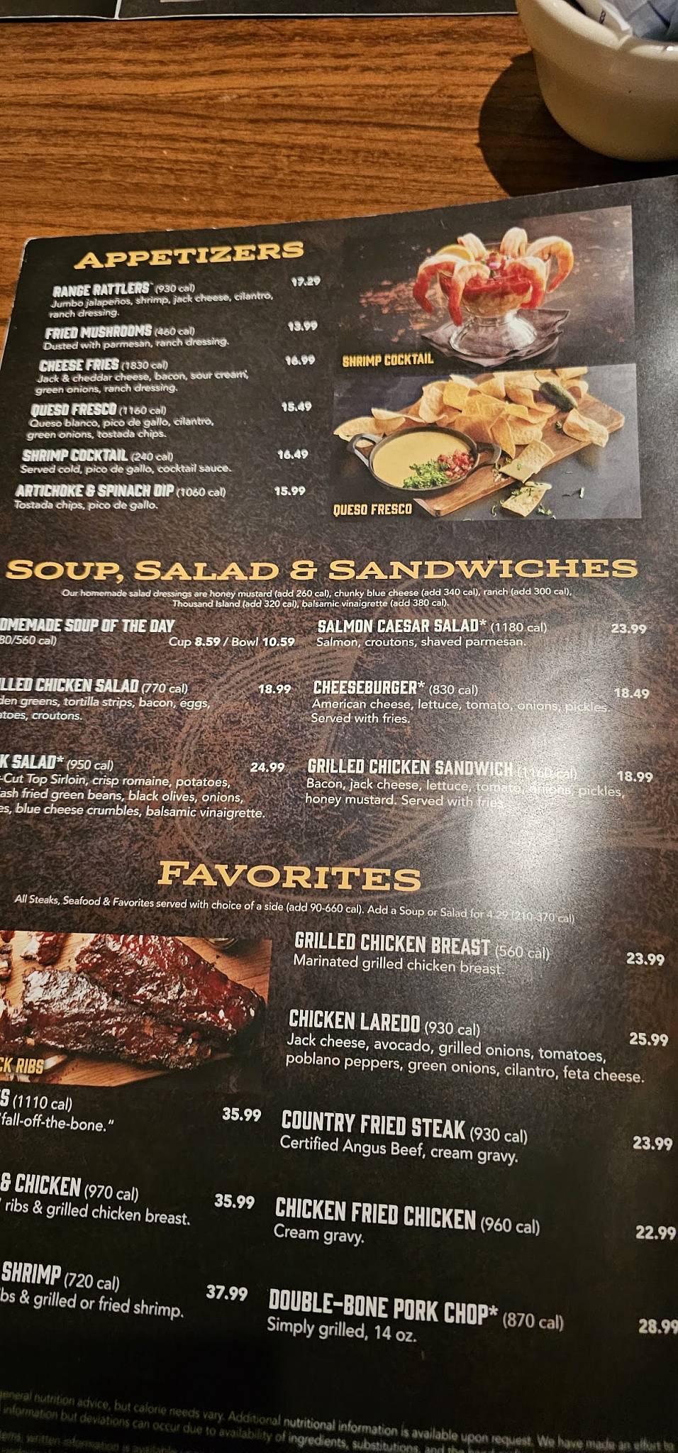 Menu at Saltgrass Steak House restaurant, Las Vegas