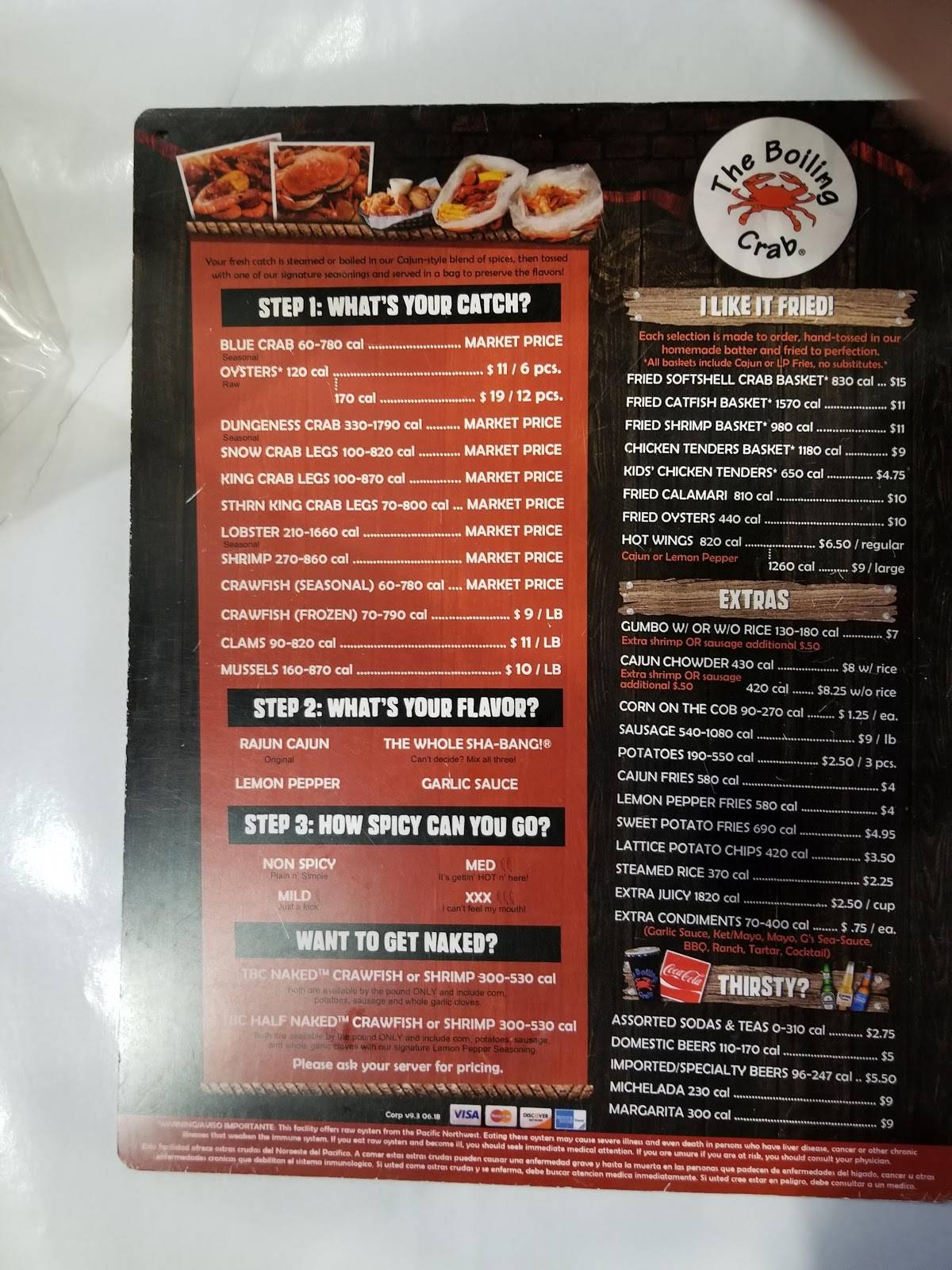 Menu at The Boiling Crab restaurant, Las Vegas, S Decatur Blvd