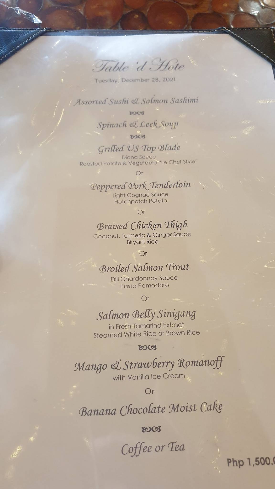 Menu at Le Chef restaurant, Baguio