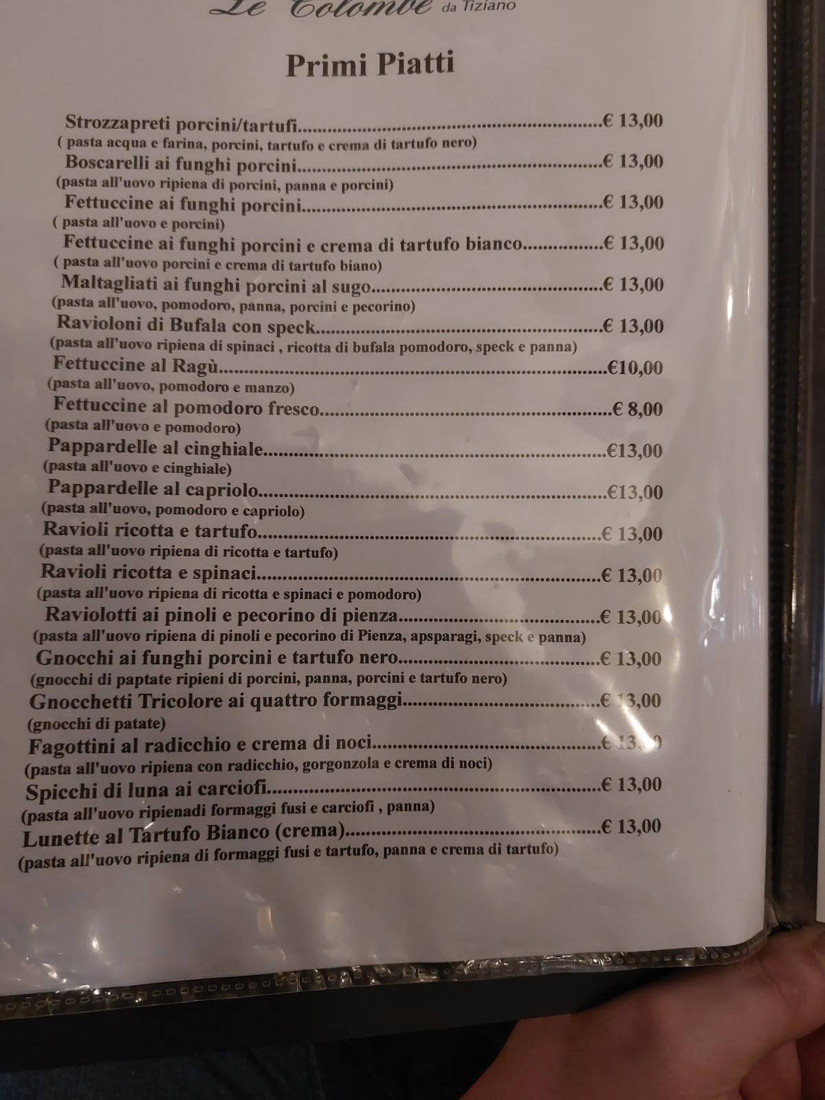 Menu da Le Colombe Da Tiziano ristorante, Rocca Priora