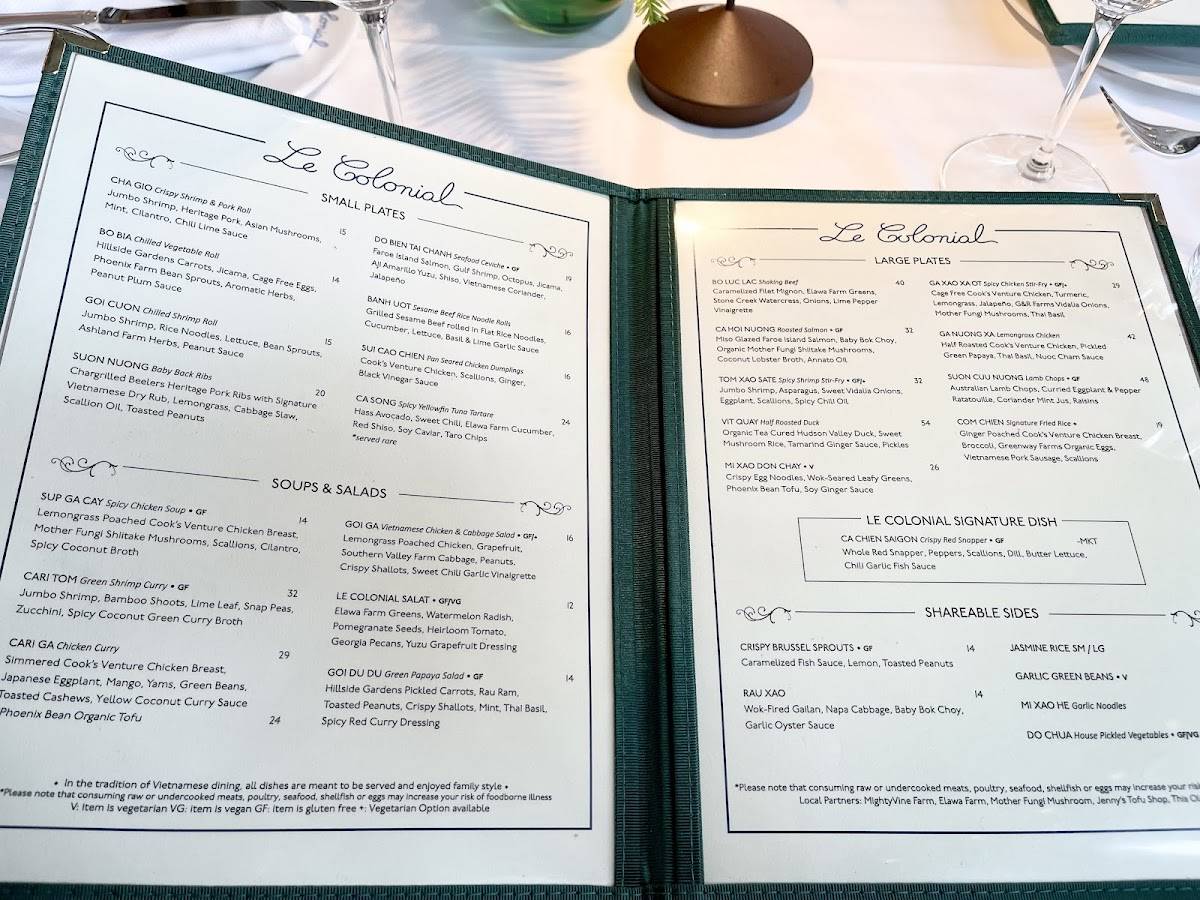 Menu at Le Colonial Lake Forest restaurant, Lake Forest