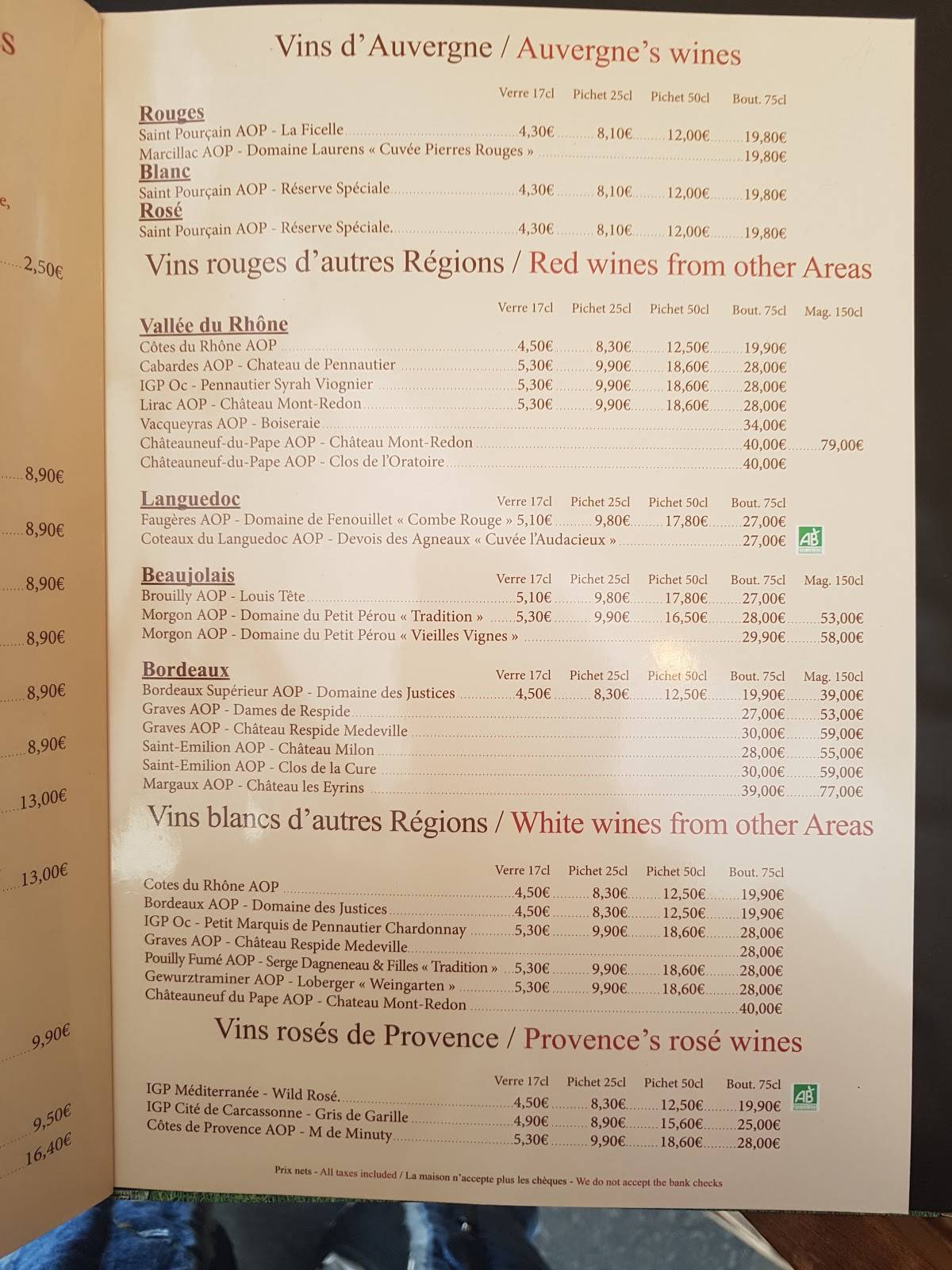Menu au Restaurant Le Plomb du Cantal, Paris, 3 Rue de la Gaité