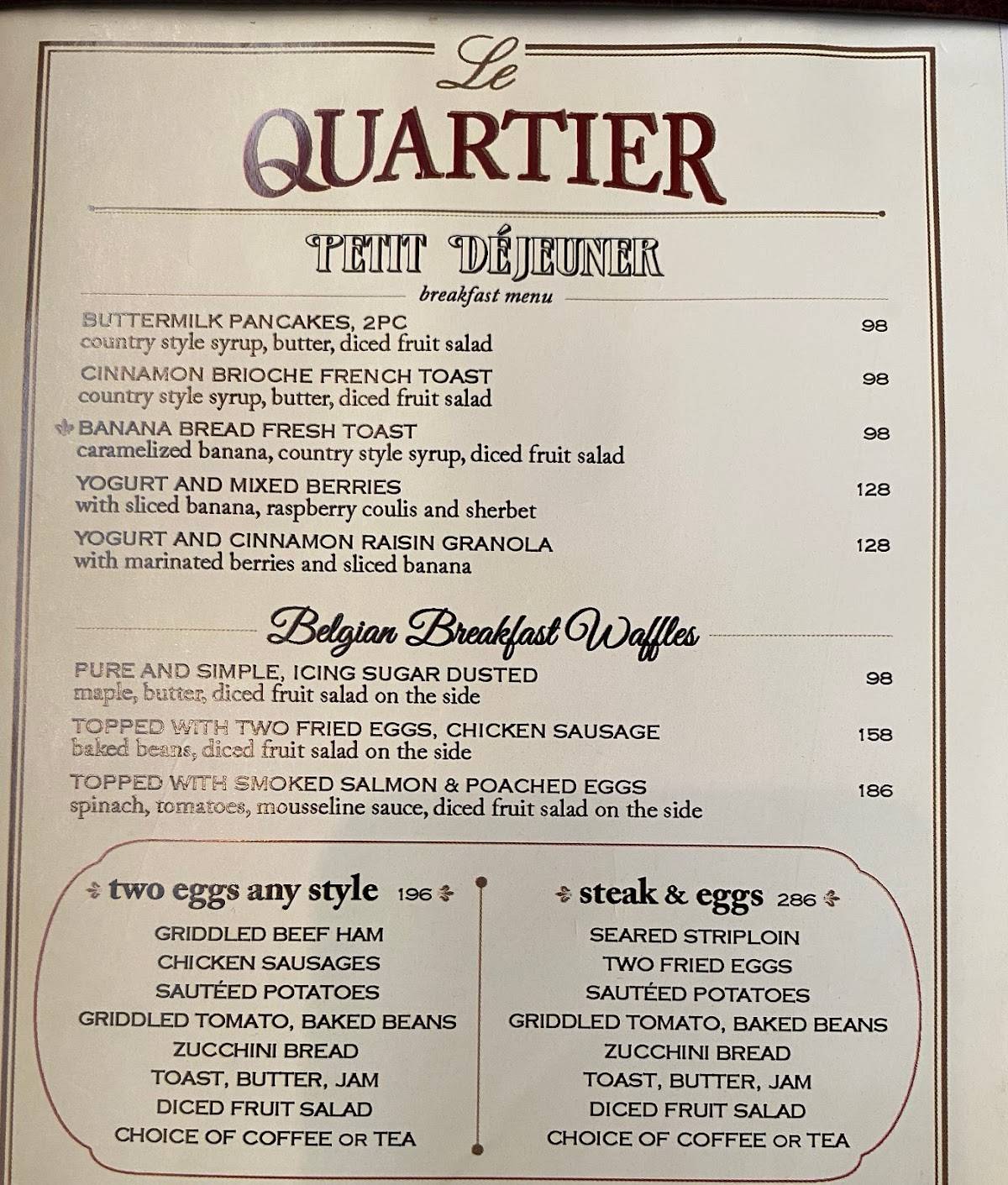 Menu at Le Quartier restaurant, Jakarta
