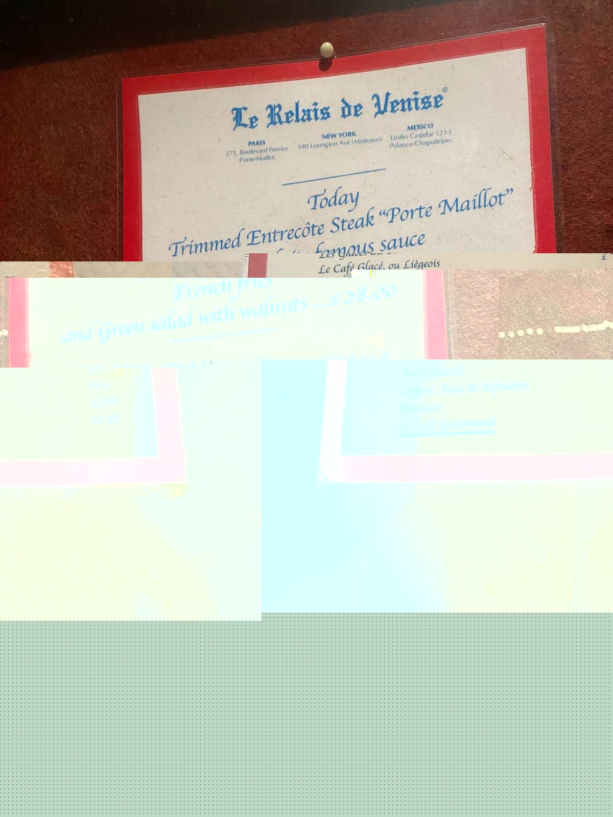 Menu at Le Relais de Venise L'Entrecote - Marylebone steakhouse, London ...
