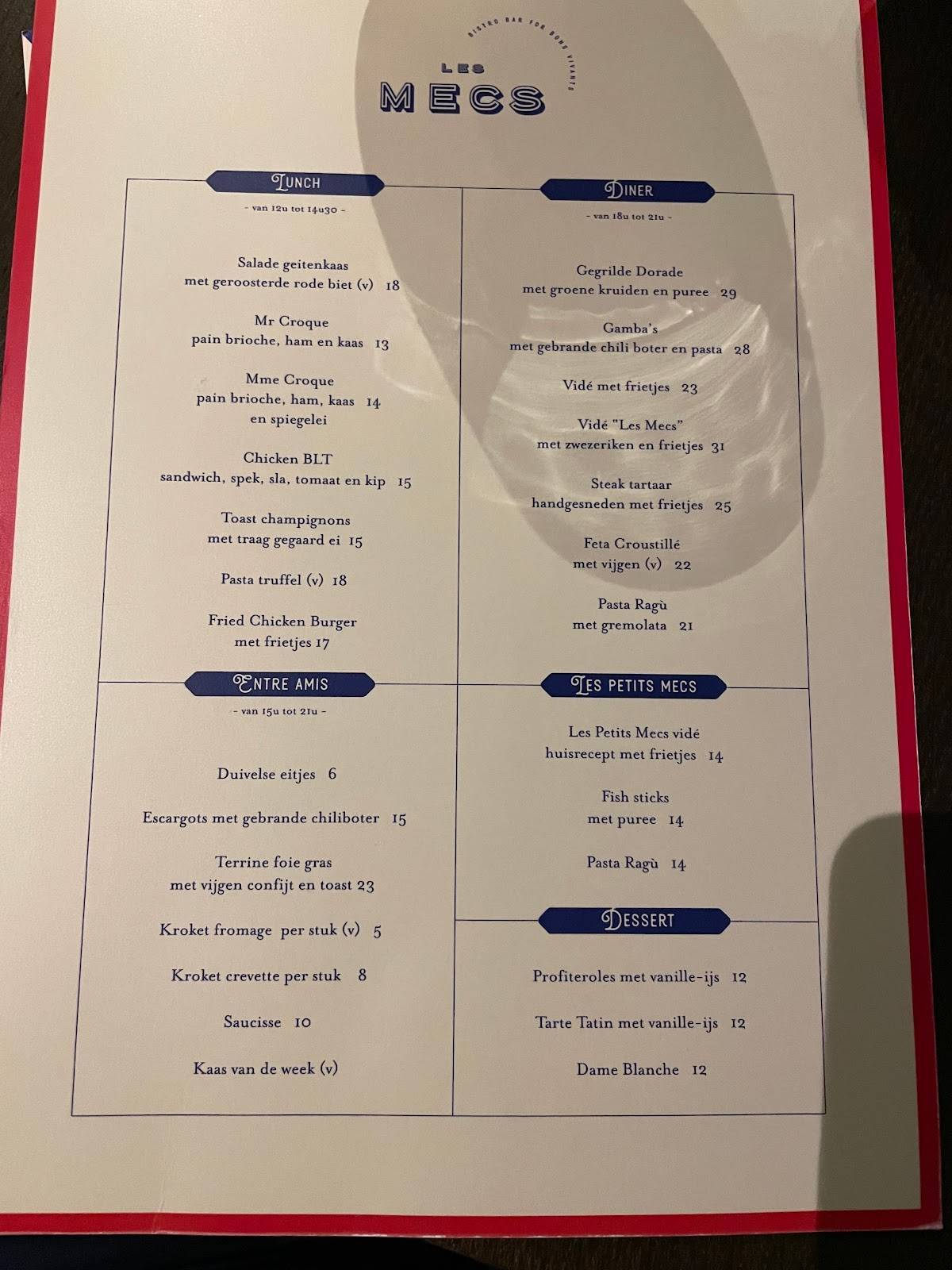 Menu at Les Mecs, Hasselt