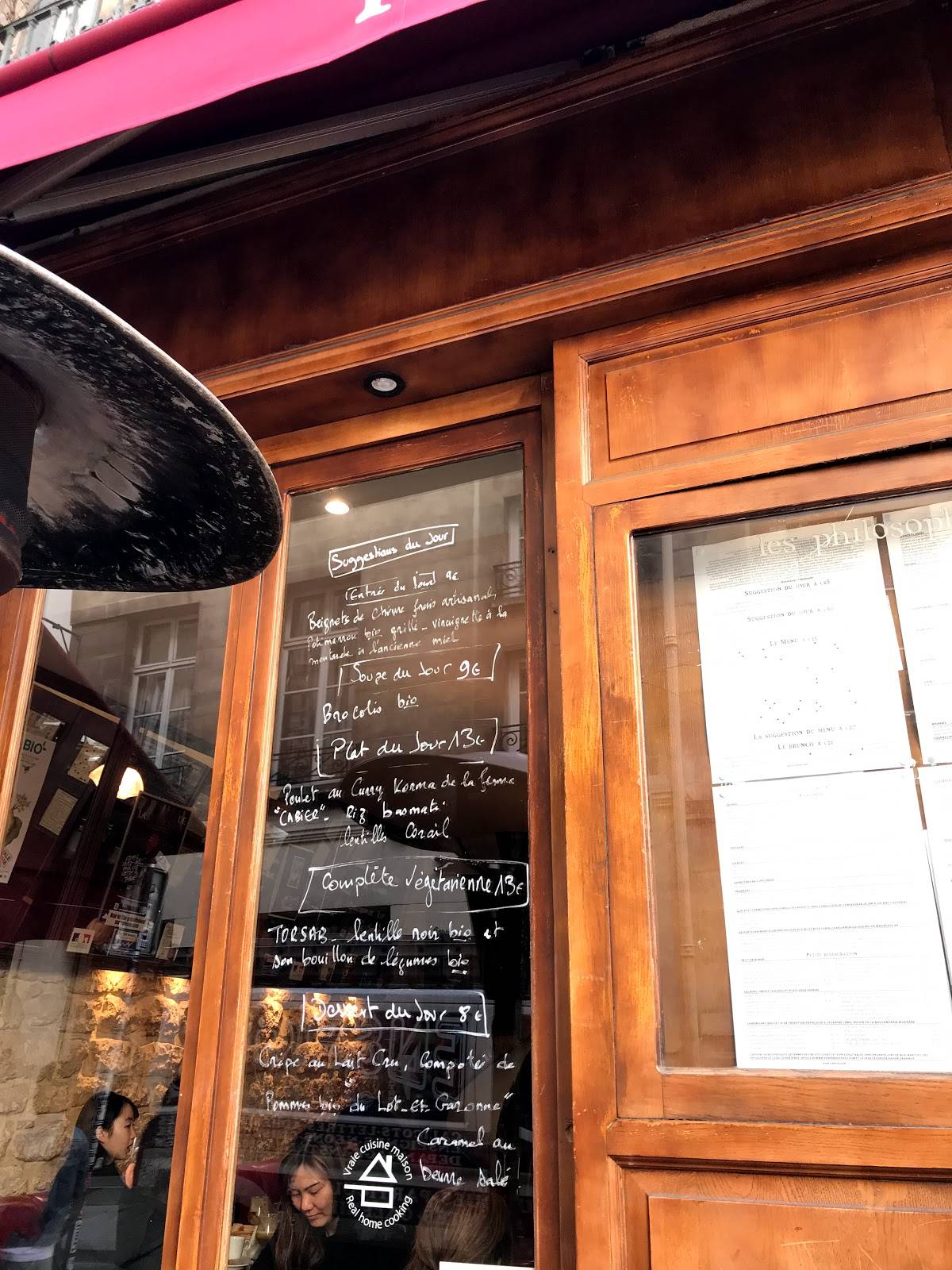 Menu at Les Philosophes restaurant, Paris, 28 Rue Vieille-du-Temple