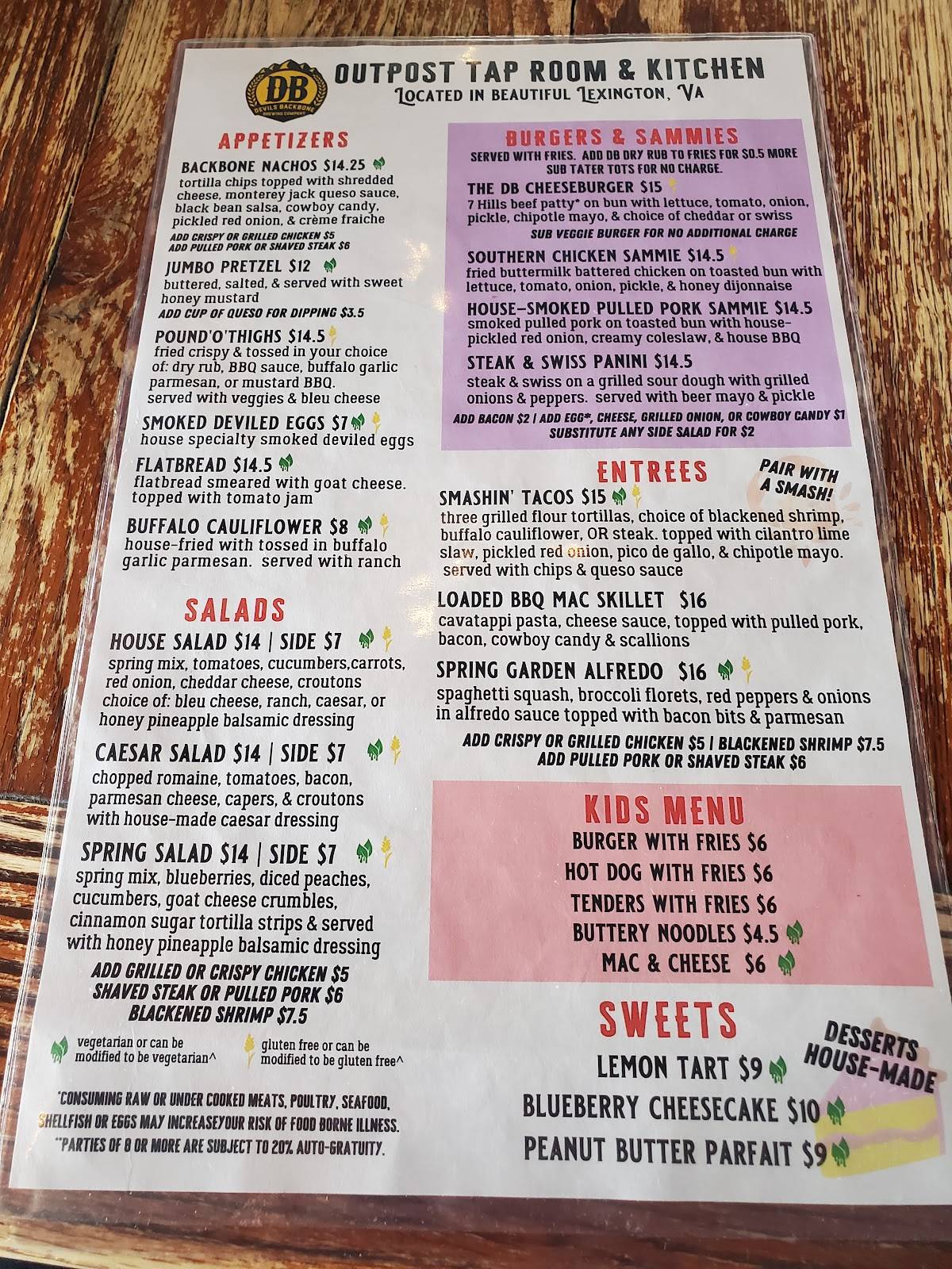 Menu at Devils Backbone Brewing Company - Outpost Tap Room & Kitchen ...