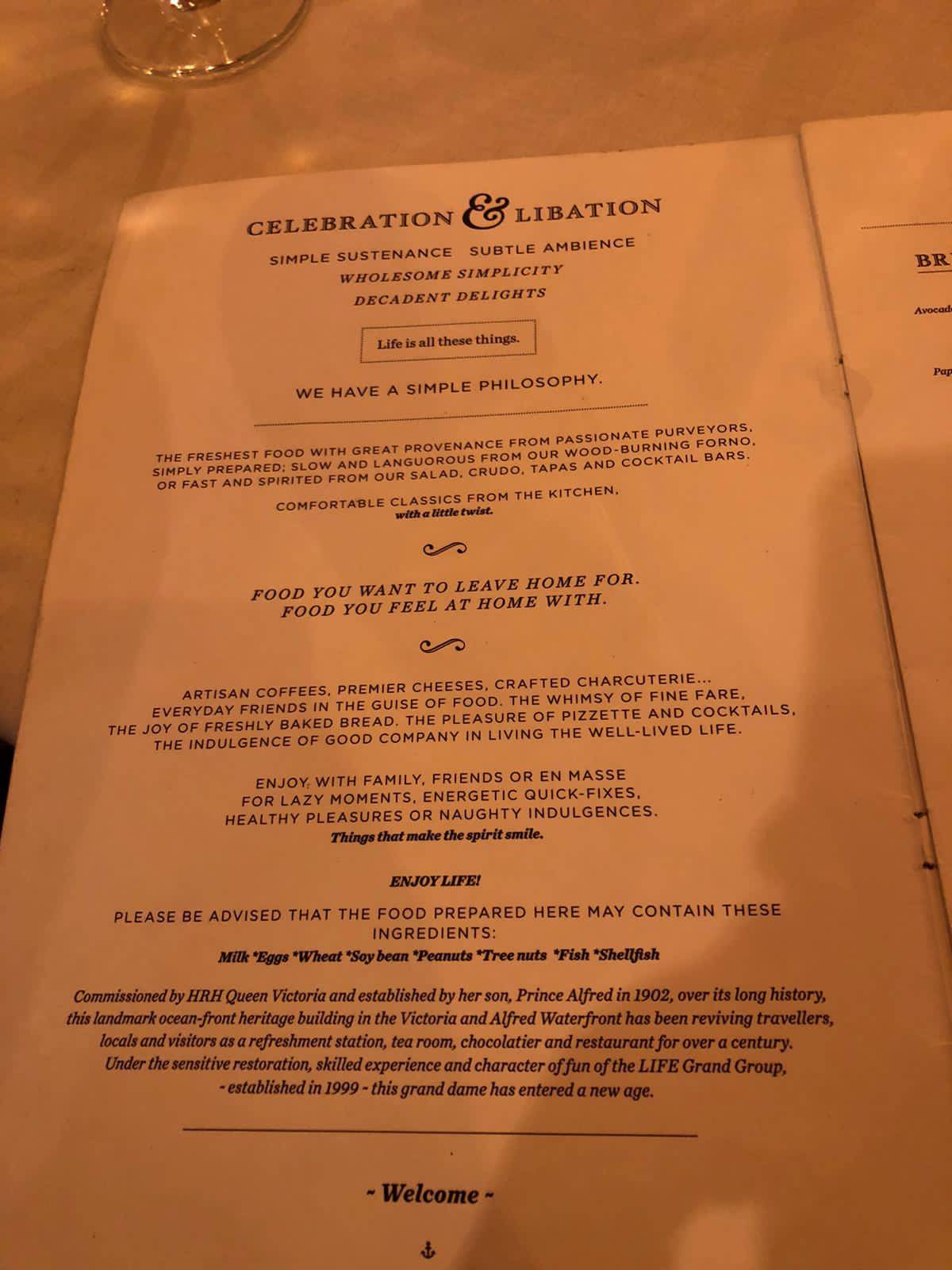 Menu at Life Grand Cafe Waterfront, Cape Town, 2 Pierhead Road