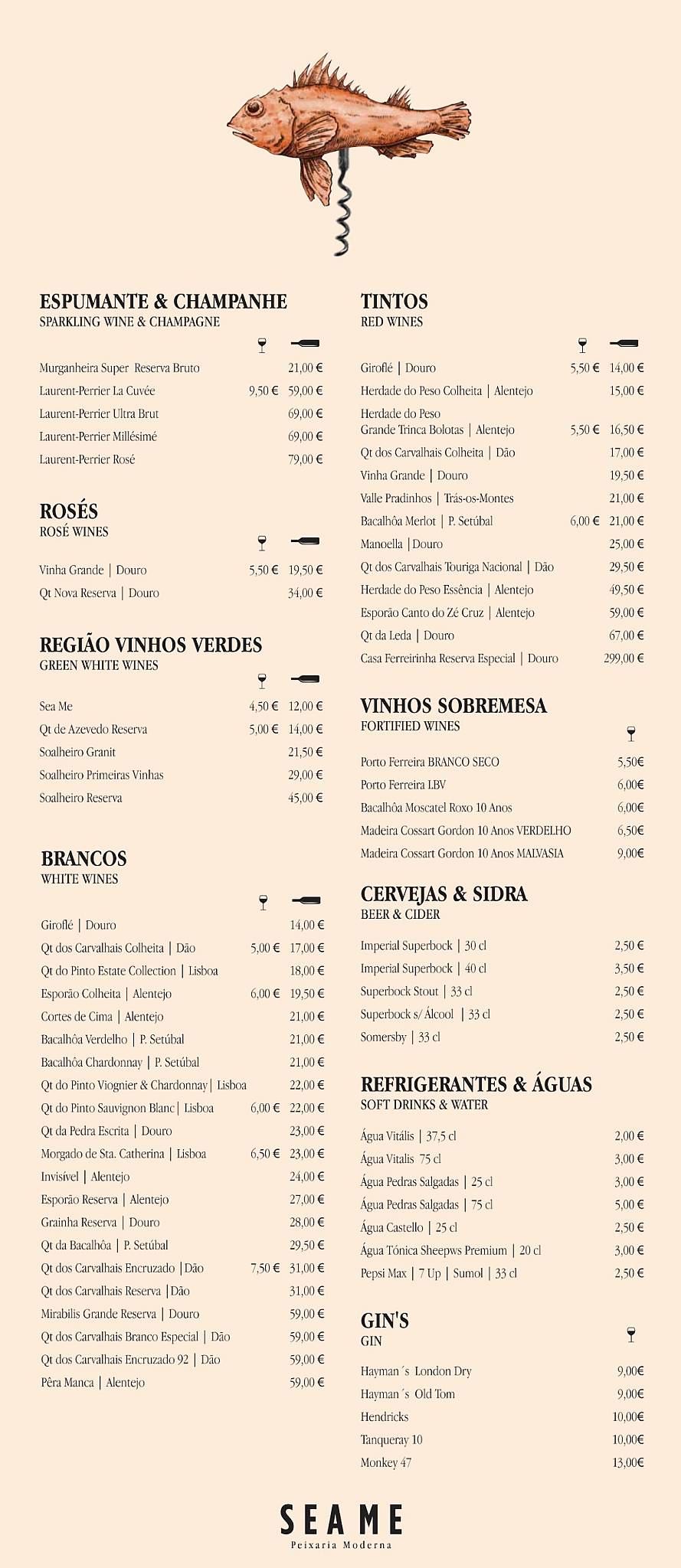 Menu at Sea Me Peixaria Moderna restaurant, Lisbon, Rua do Loreto 21