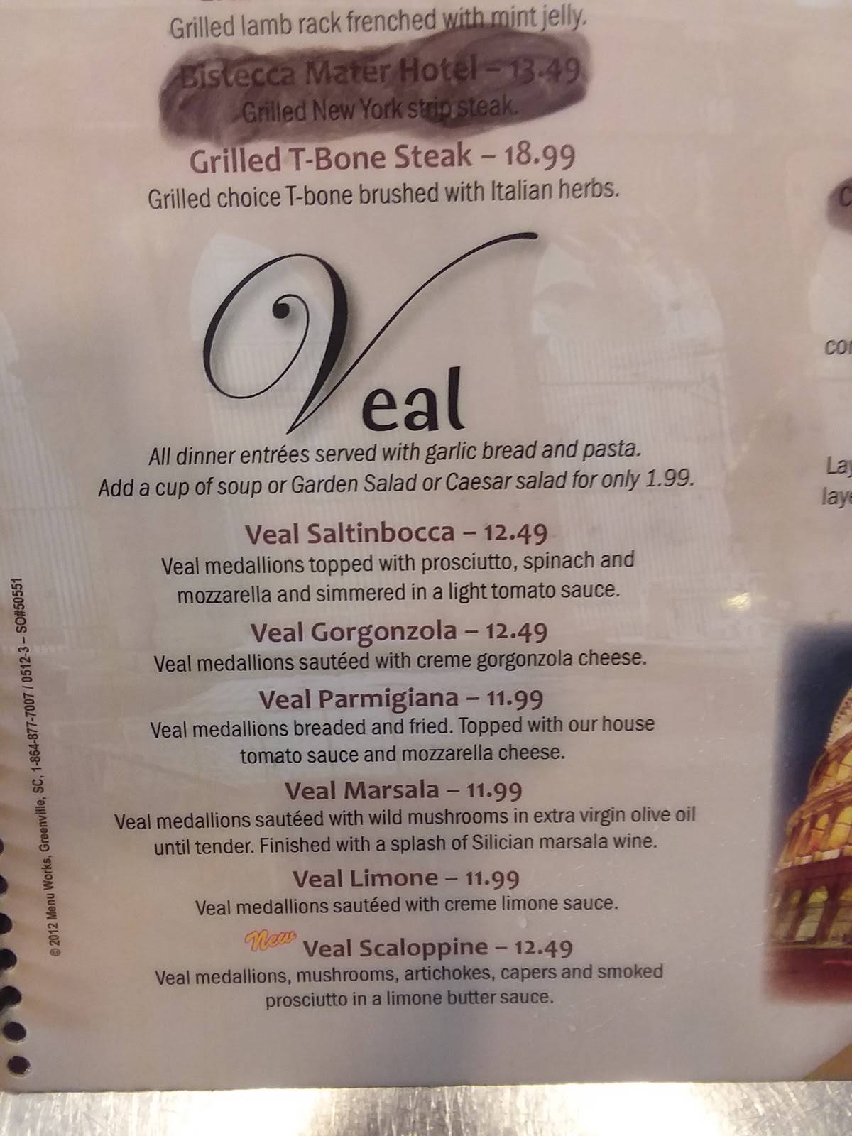 Menu at Little Italy Pizzeria, McCormick