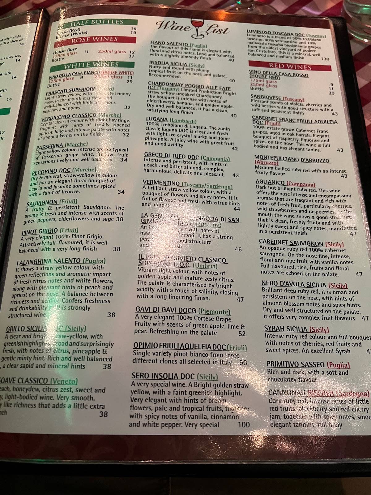 Menu at Little Italy restaurant, Saint Andrews