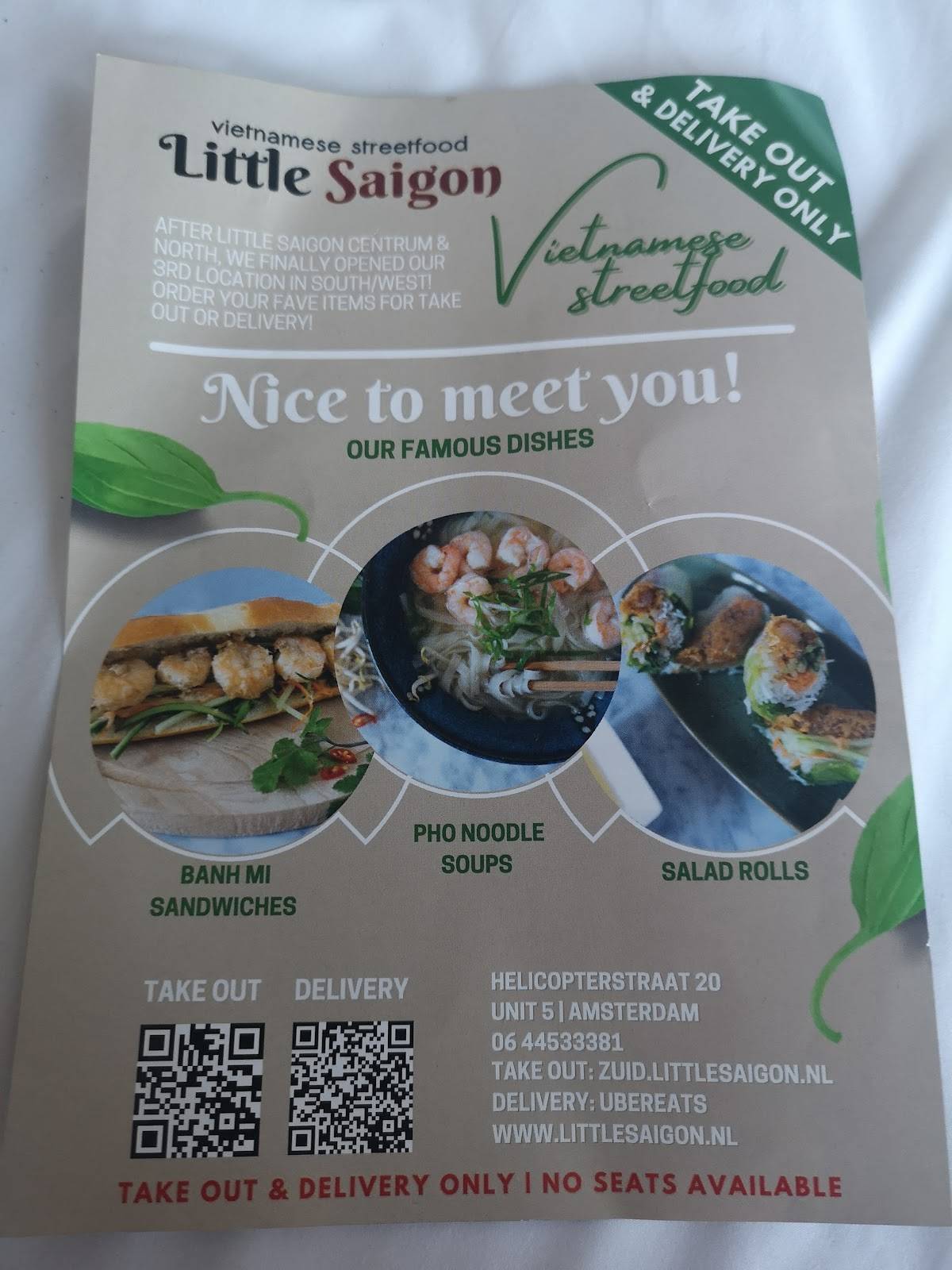 Menu at Little Saigon Zuid, Amsterdam