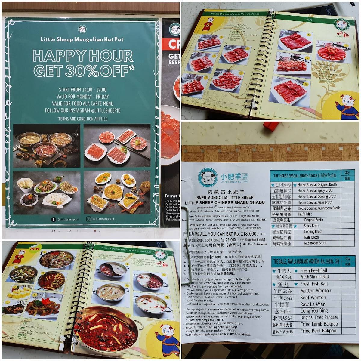 Menu at Little Sheep Hot Pot restaurant, West Jakarta, Apartment Complex