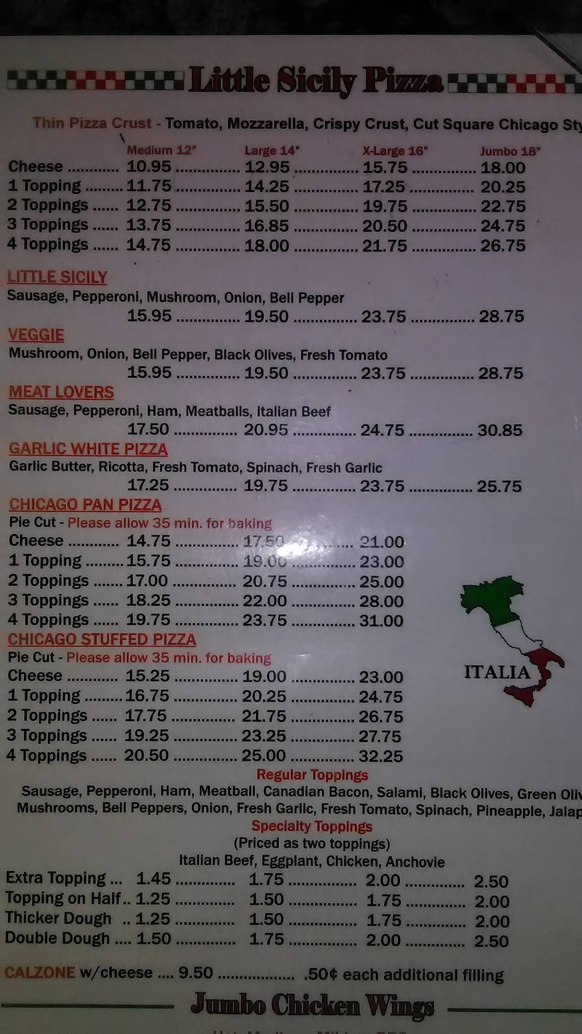 Menu at Little Sicily Pizza pizzeria, Surprise