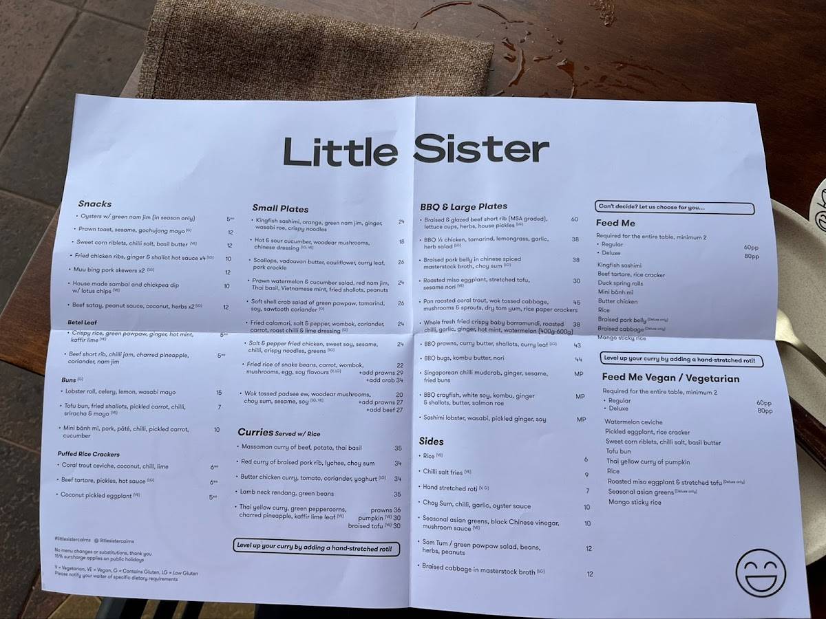 Menu at Little Sister Restaurant & Cocktail Bar, Cairns