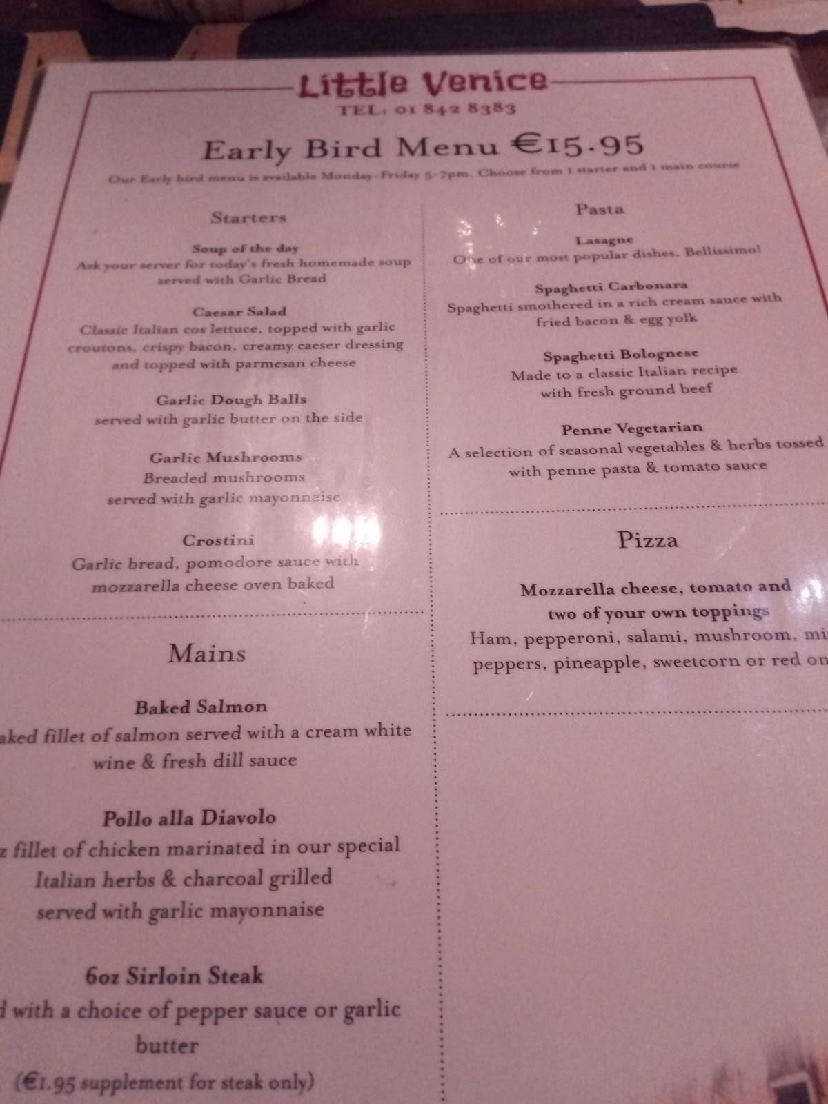 Menu at Little Venice Restaurant, Dublin, Old Airport Rd