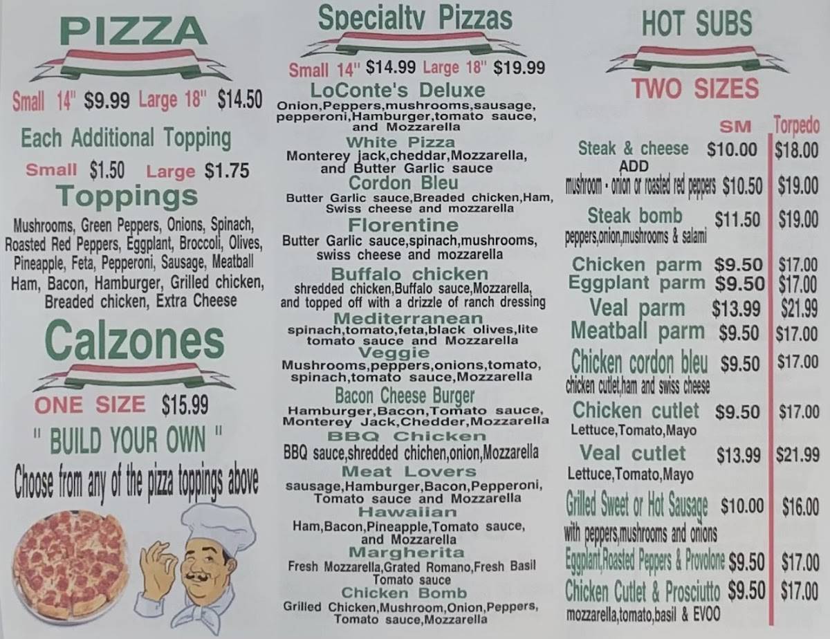 Menu at LoConte's Subs and Pizza pizzeria, Methuen