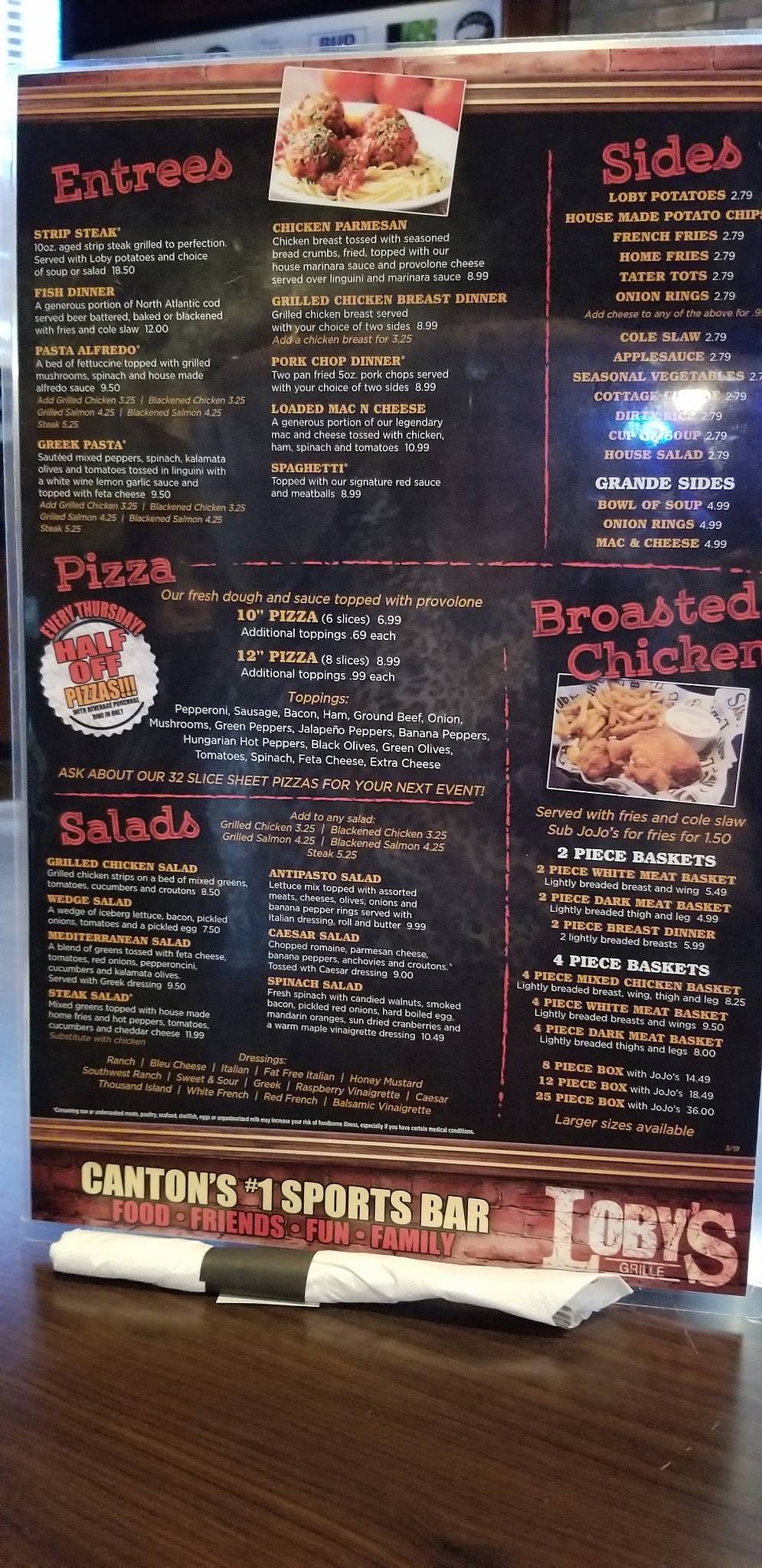 Menu at Loby's Bar & Grille, Canton