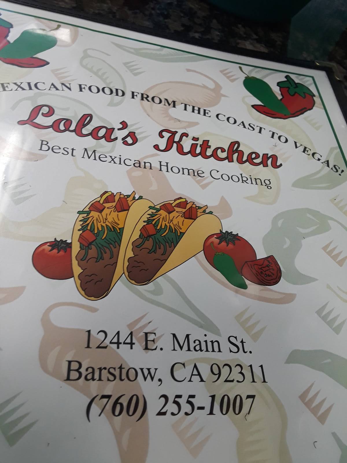 Menu at Lola's Kitchen restaurant, Barstow