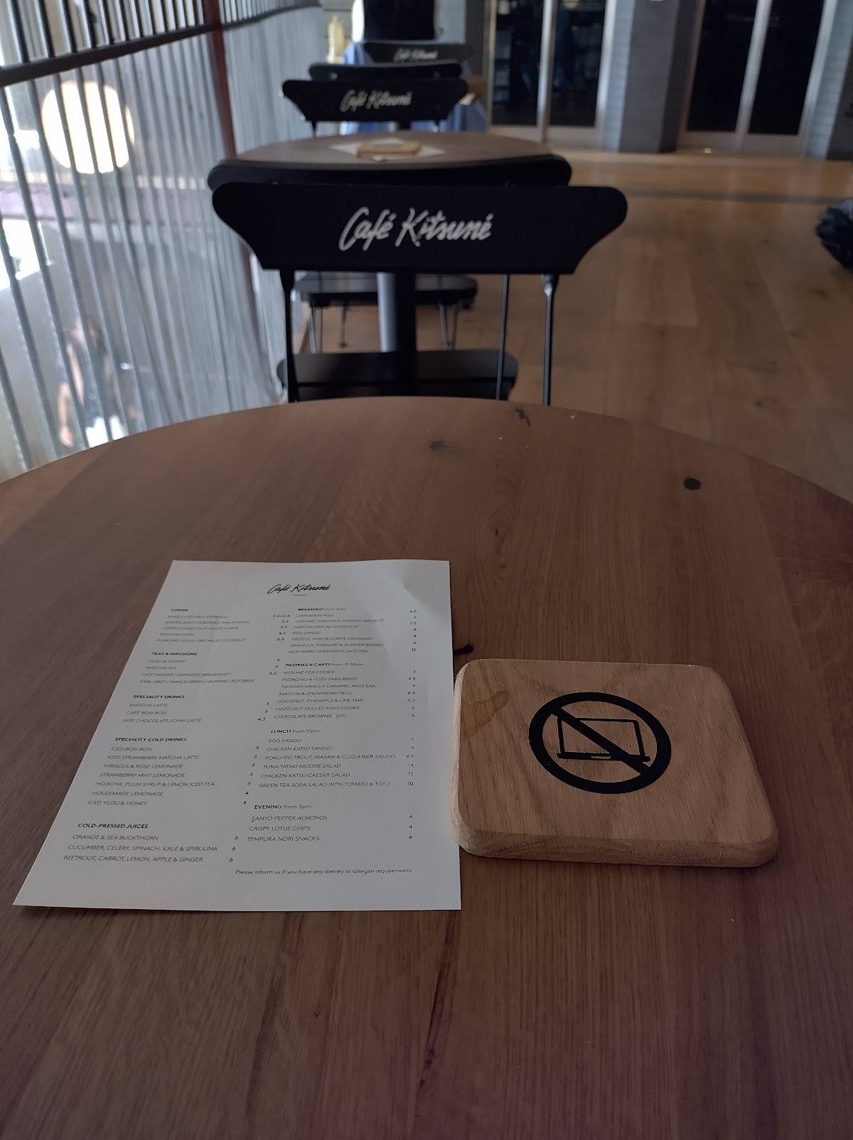 Menu at Café Kitsuné London cafe, London