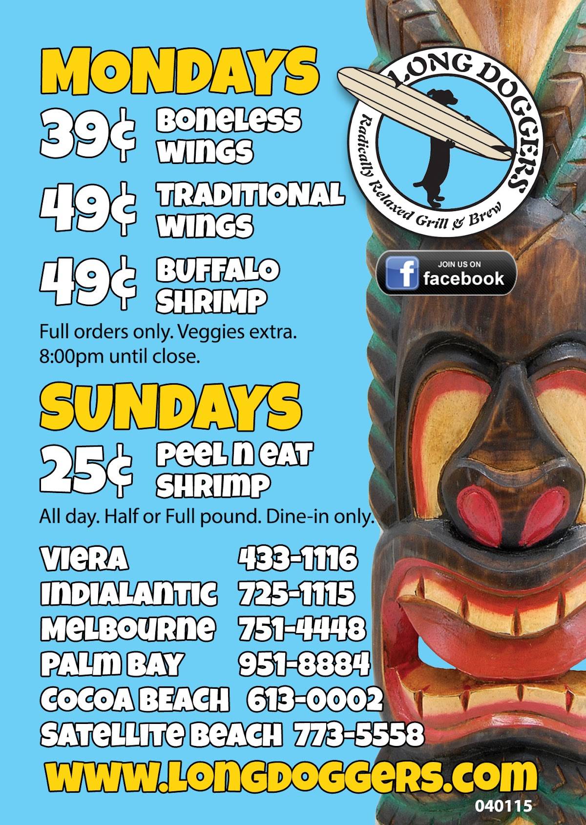 Menu at Long Doggers restaurant, Indialantic, 890 N Miramar Ave