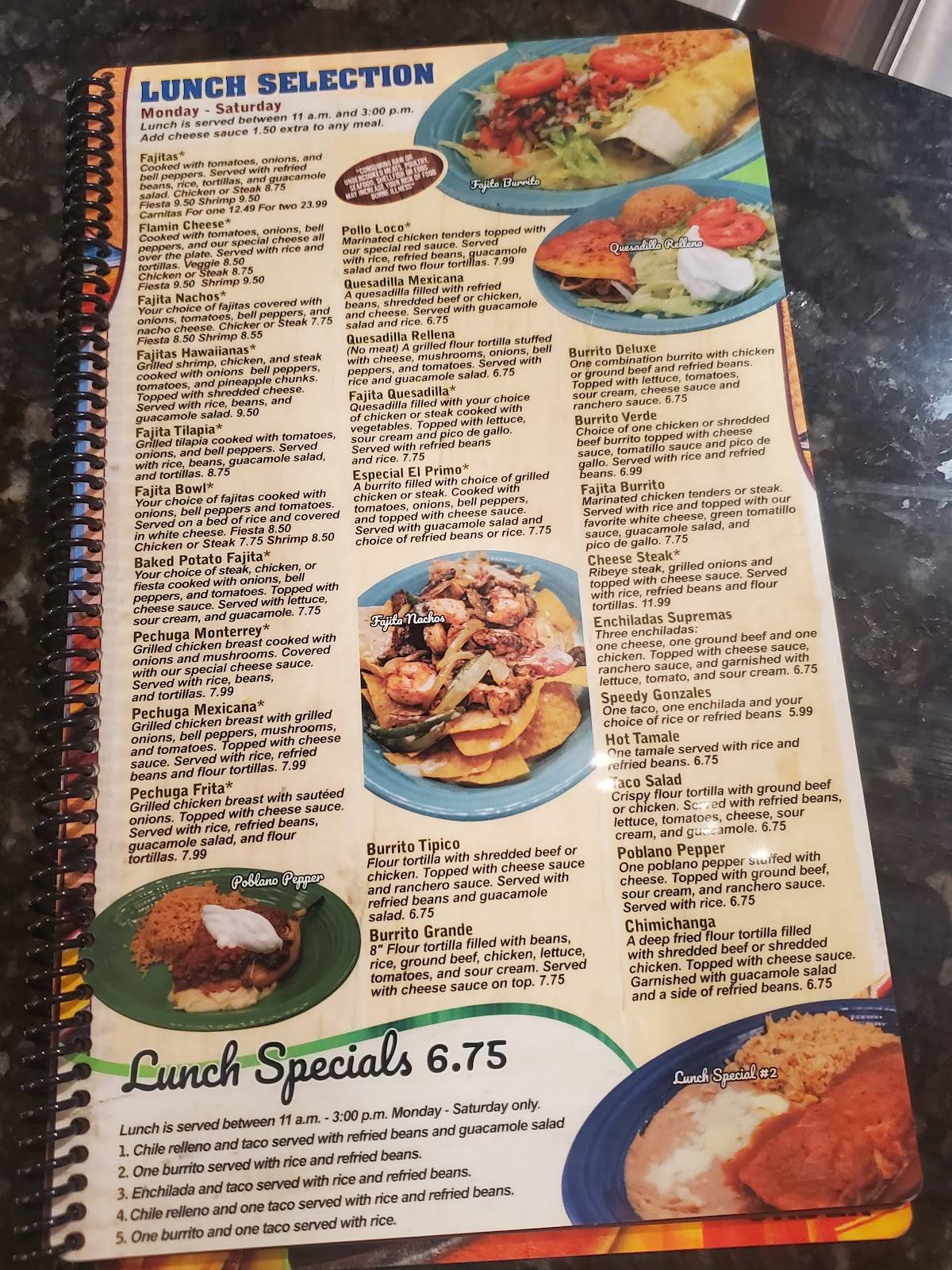 Menu at Los Arcos restaurant, Anniston