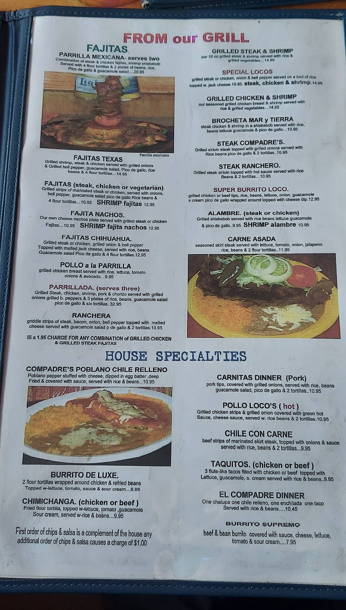 Menu at Los Compadres restaurant, Cordele