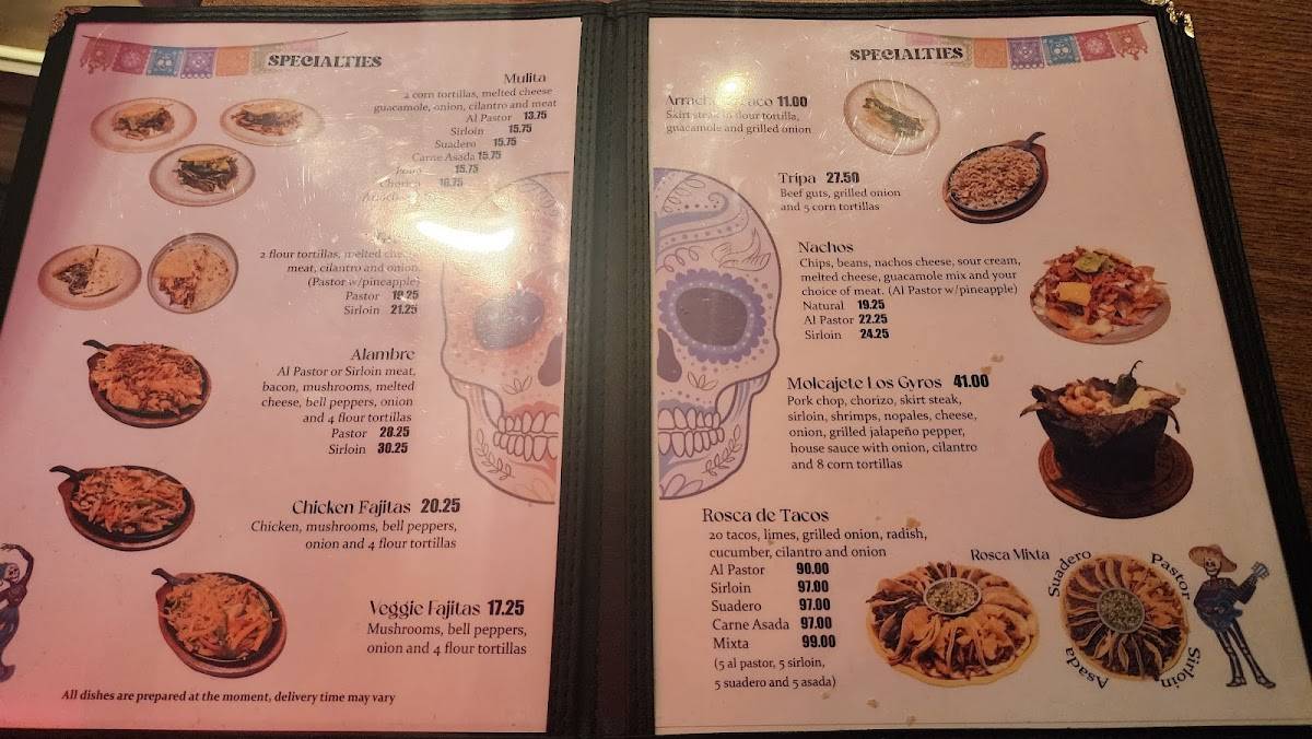 Menu at Los Gyros restaurant, Toronto