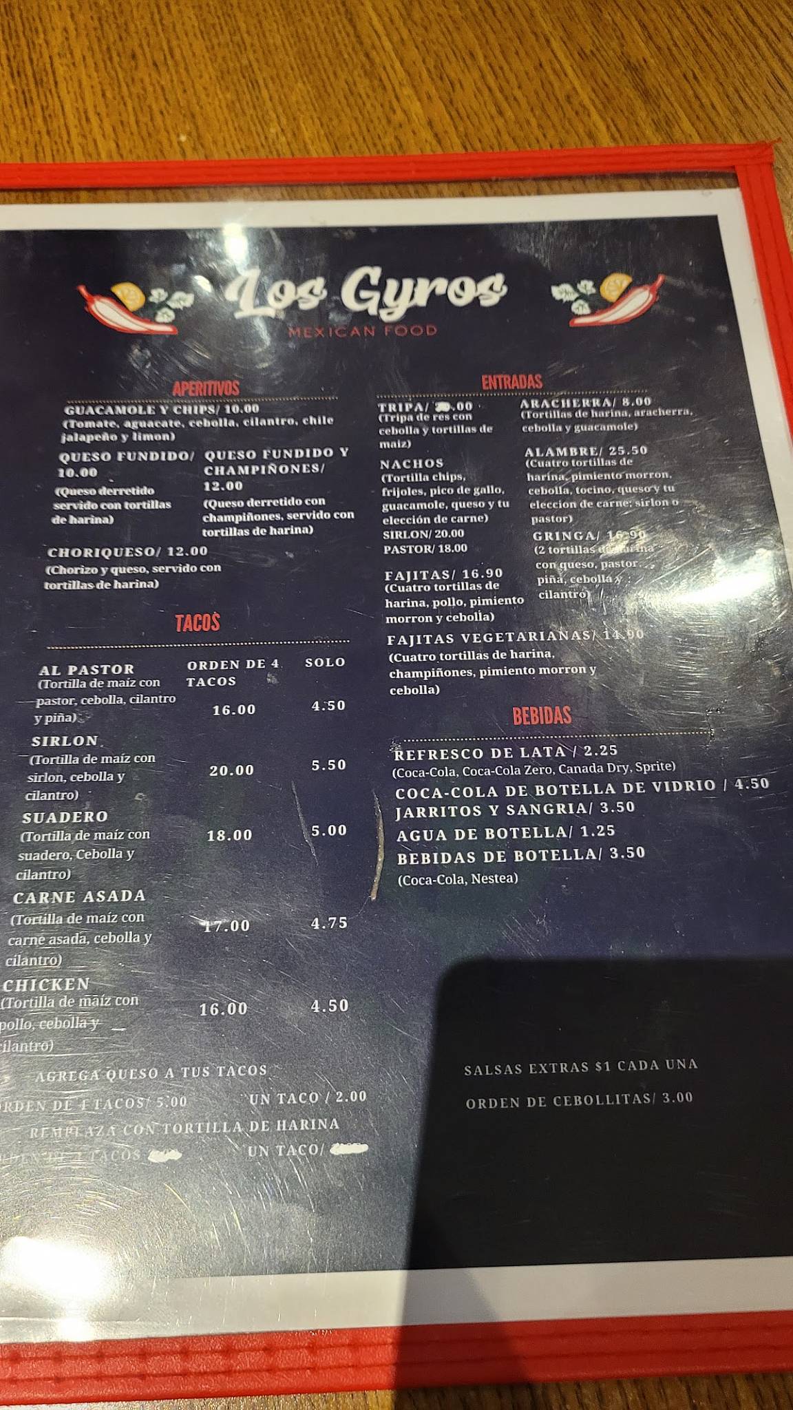 Menu at Los Gyros restaurant, Toronto