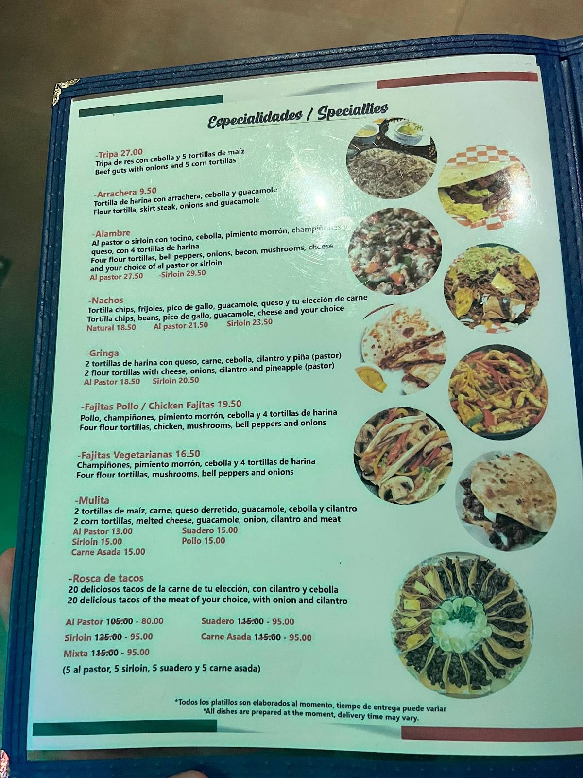 Menu at Los Gyros restaurant, Toronto