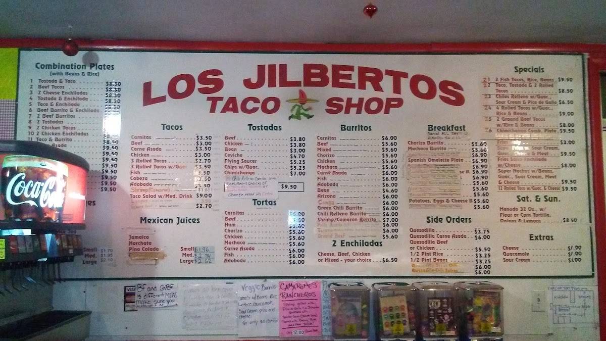 Menu at Los Jilbertos Mexican Fast Food, Wellington