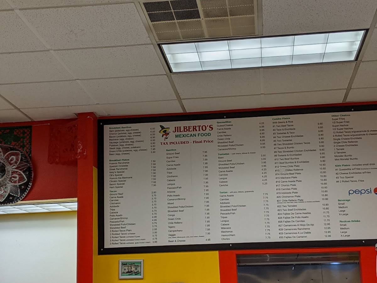Menu at Los Jilbertos Mexican Fast Food, Wellington