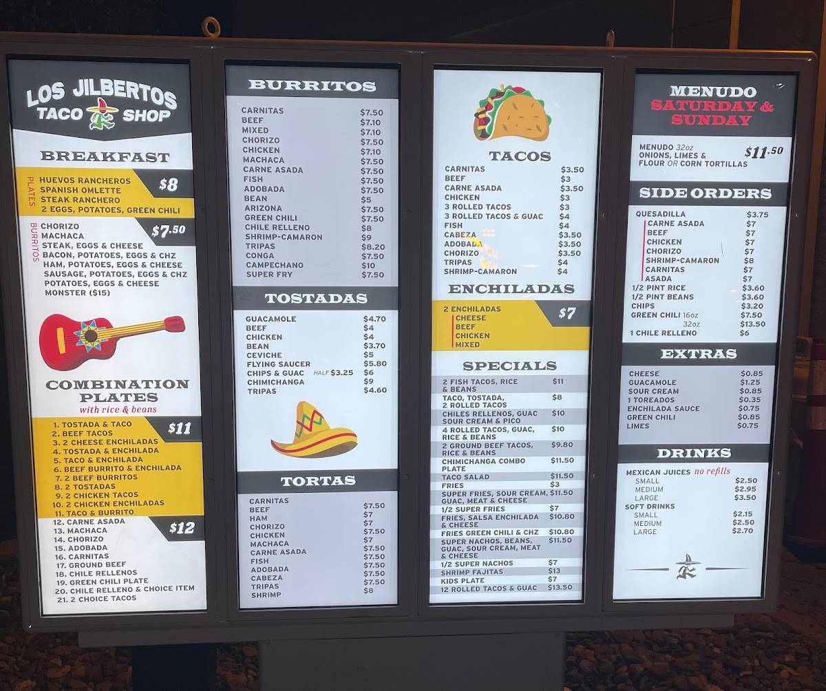 Menu at Los Jilbertos restaurant, Grand Junction