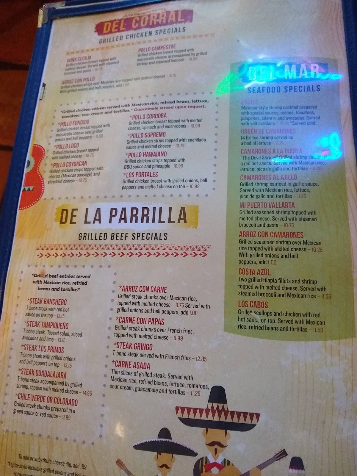 Menu at Los Primos Authentic Mexican Cuisine restaurant, Harriman