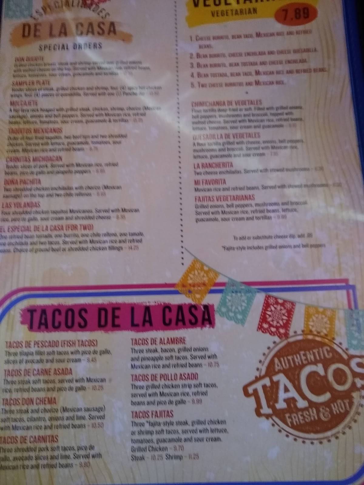 Menu at Los Primos Authentic Mexican Cuisine restaurant, Harriman