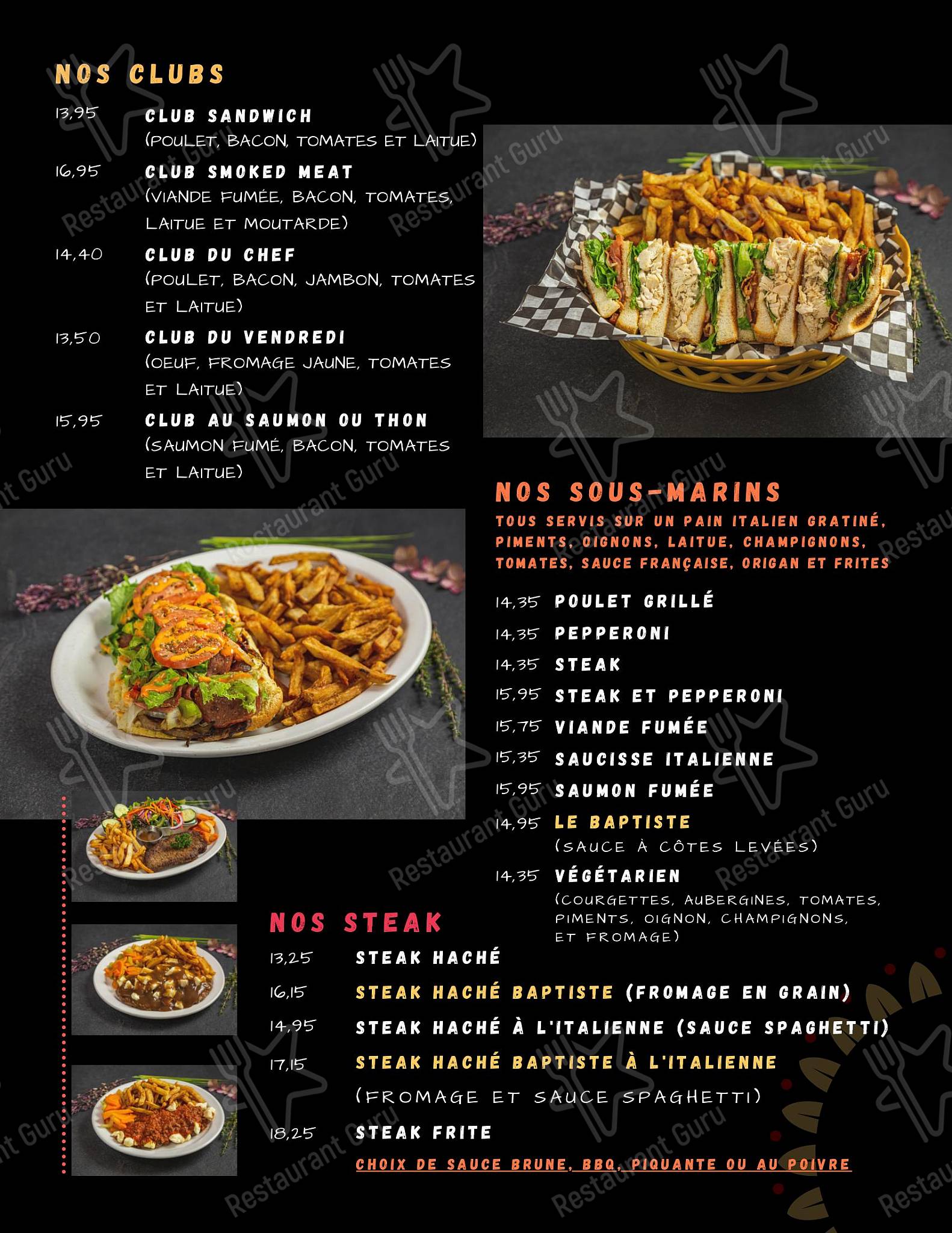 Menu au Restaurant Chez Jean-Baptiste, Louiseville