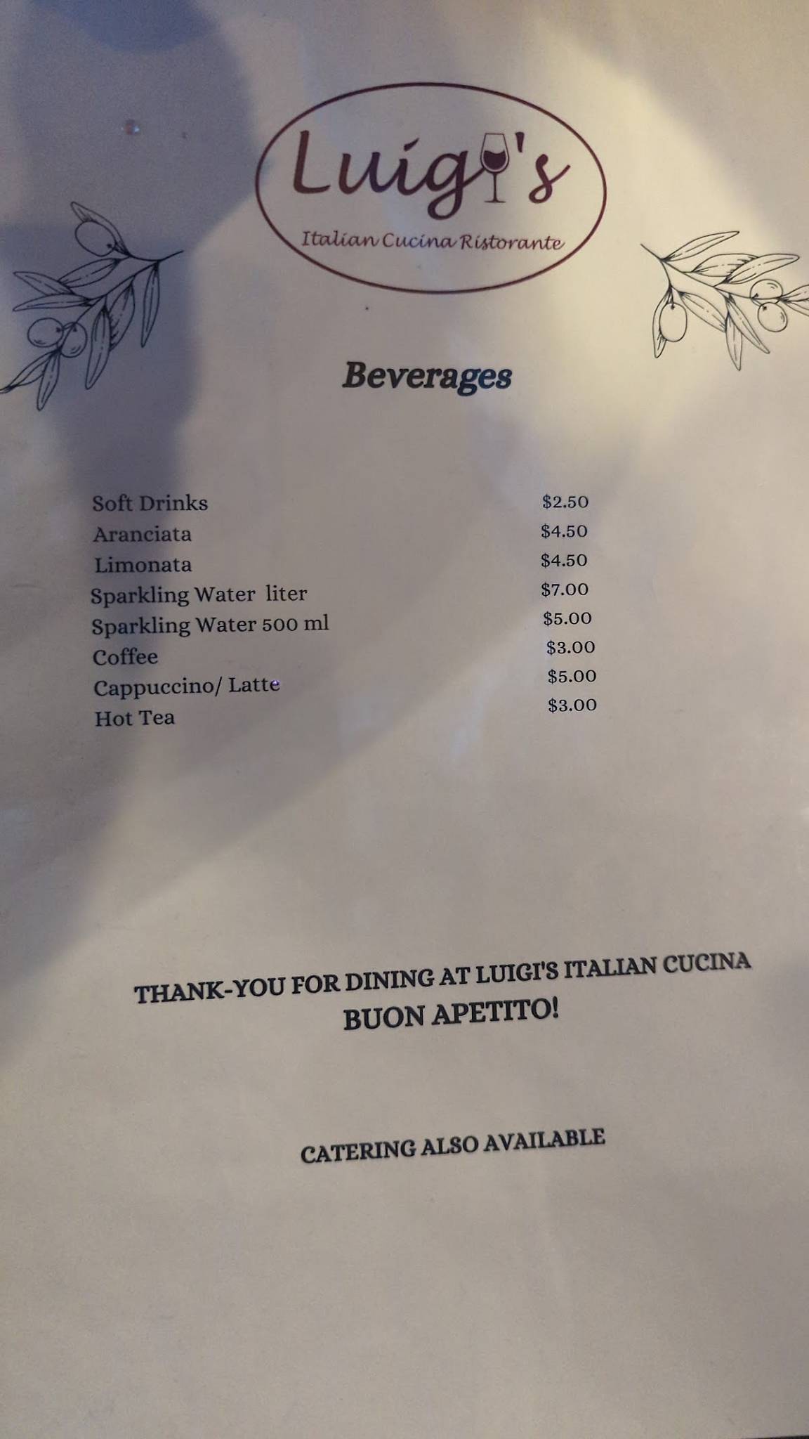 Menu at Luigi's Italian Cucina restaurant, Redmond