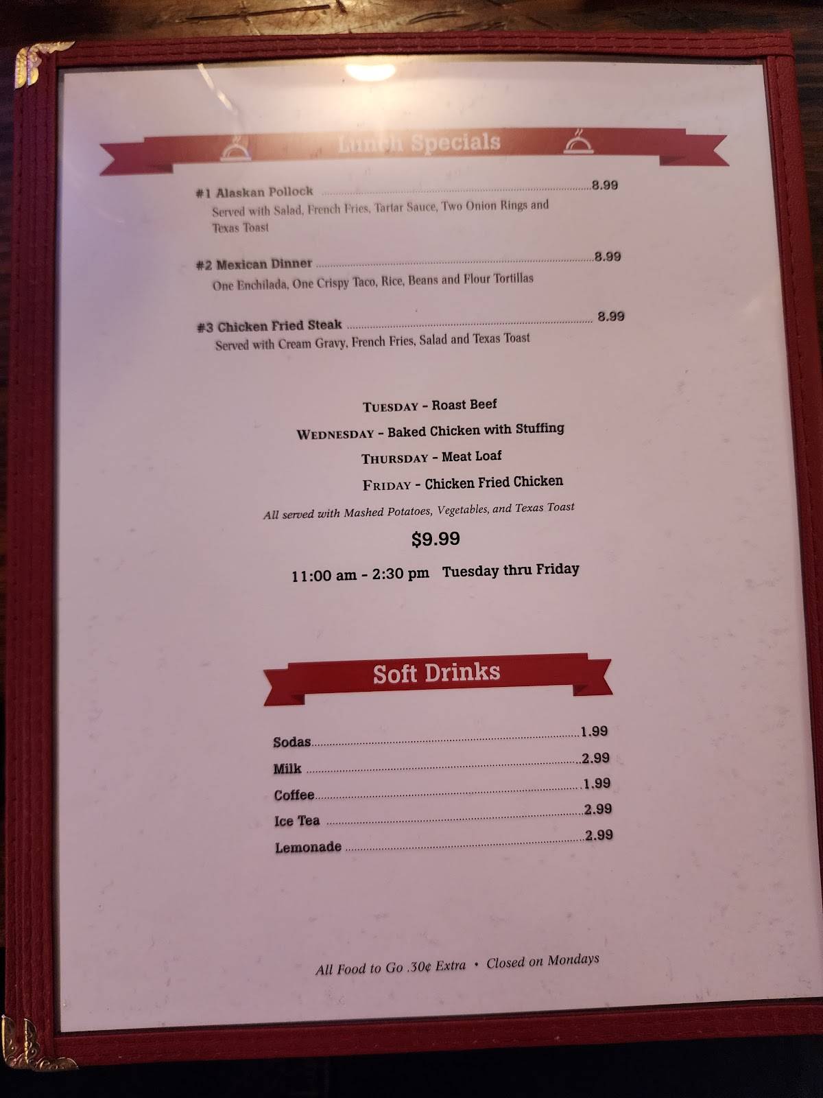 Menu at M.K. Davis Restaurant, San Antonio