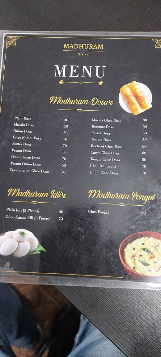 Menu at MADHURAM TIFFINS @Kondapur, Hyderabad
