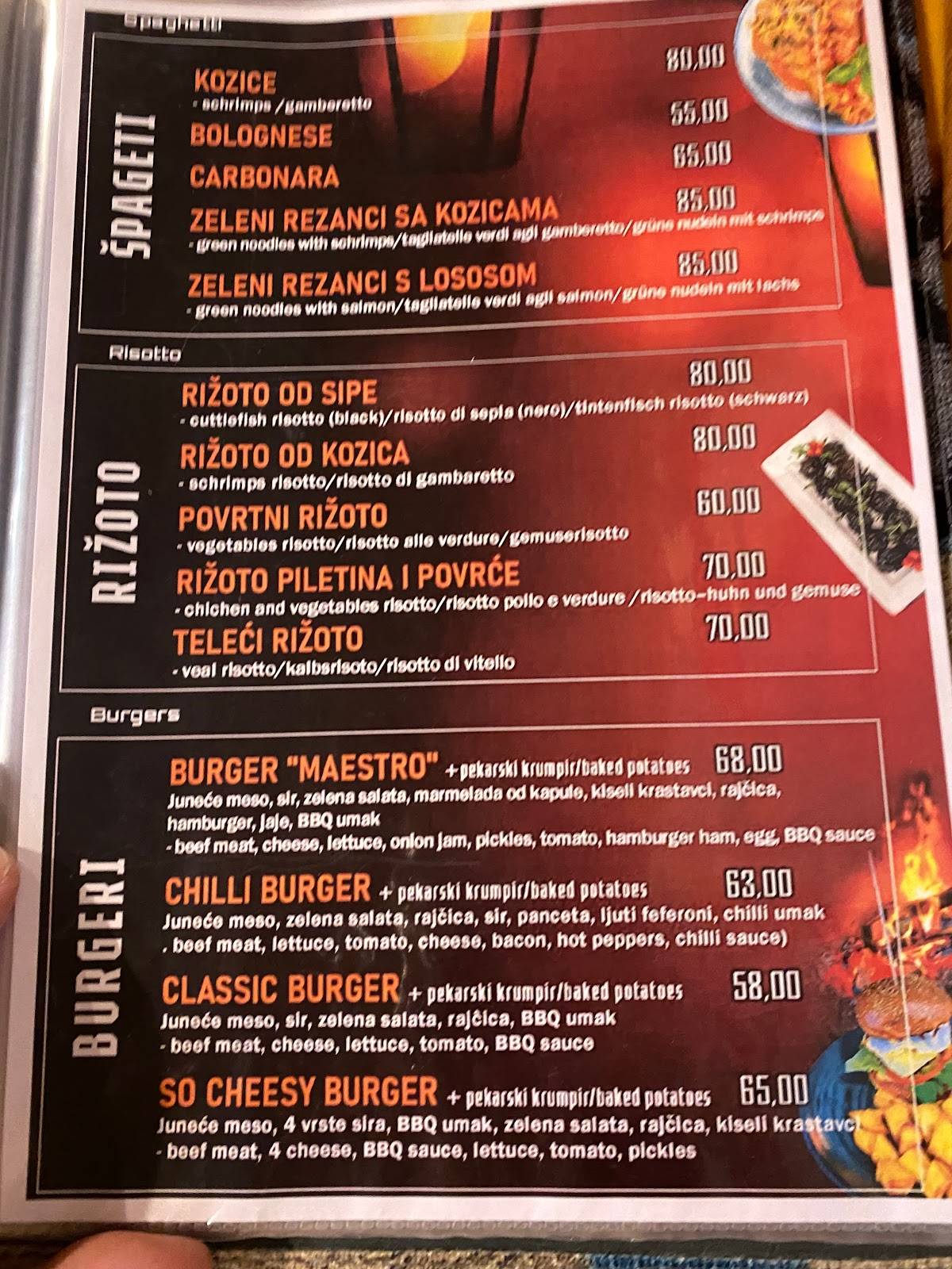 Menu at Maestro Food&Bar, Šibenik
