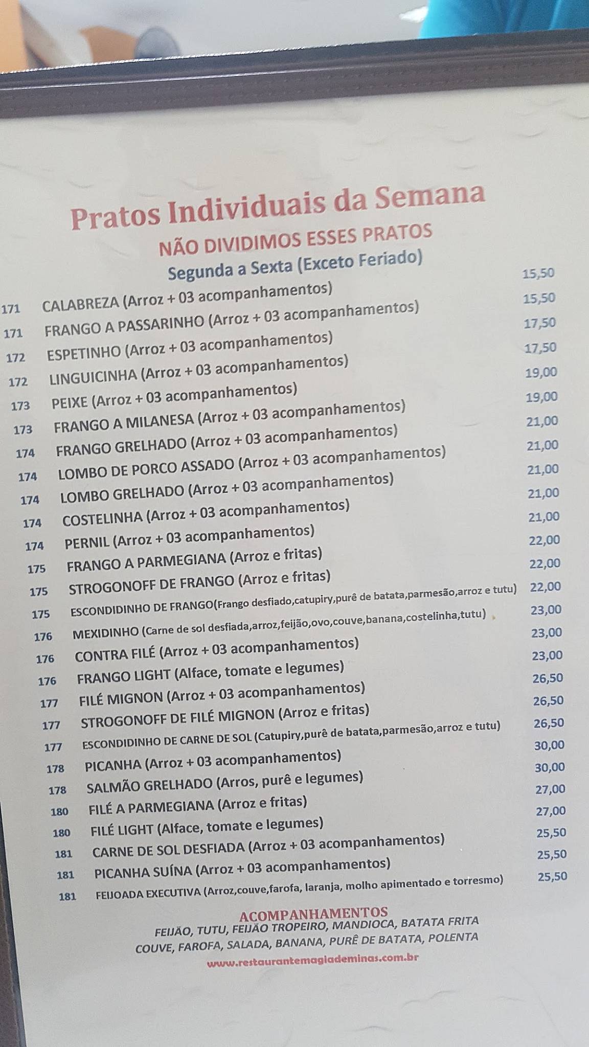 Menu em Magia de Minas restaurante, São Paulo, Av. do Café