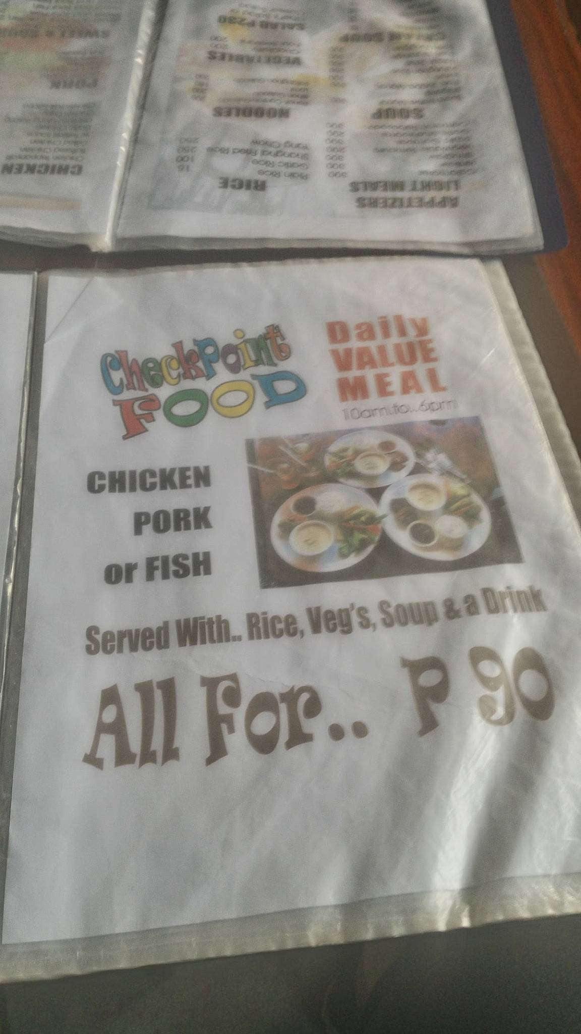 Menu at CheckPoint Camiguin restaurant, Mambajao, Yumbing
