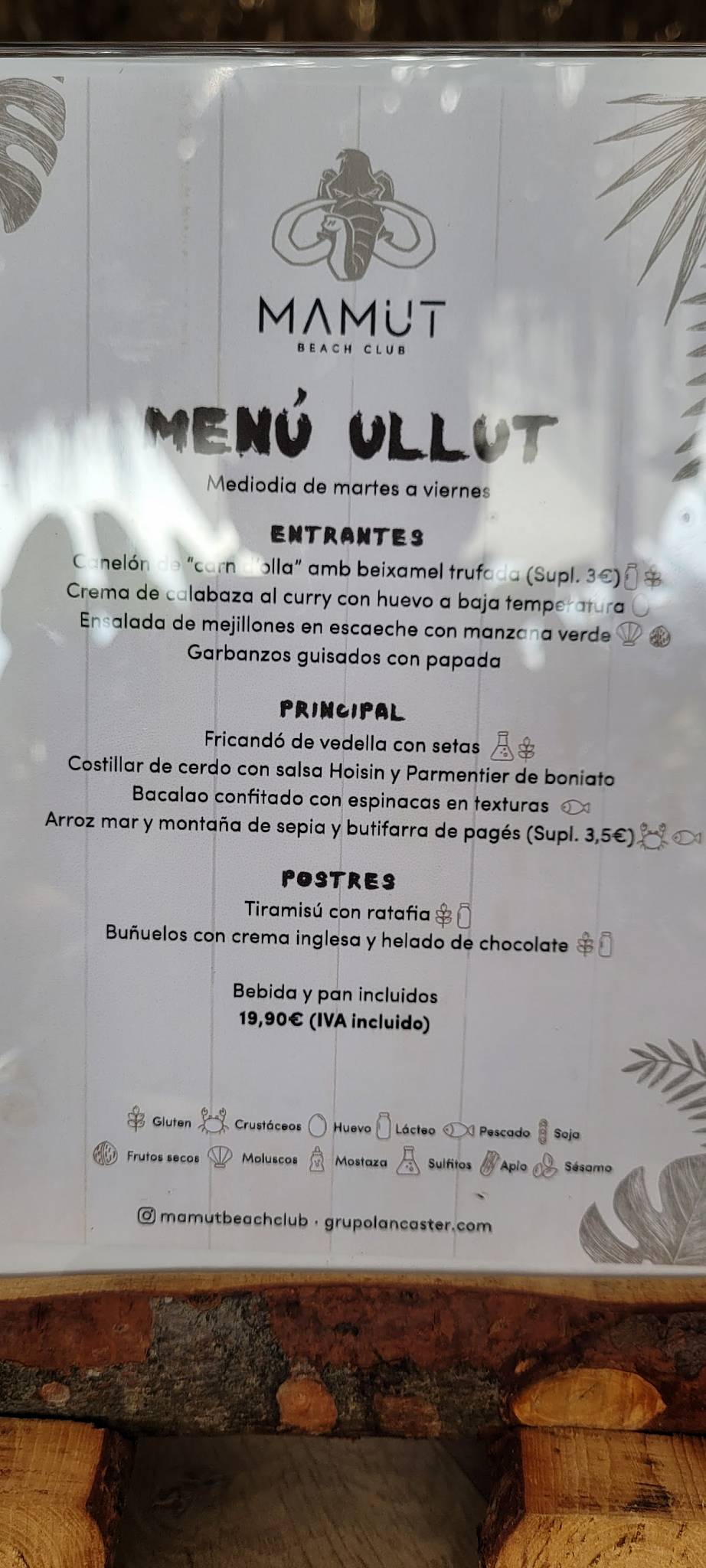 Carta de Mamut Beach Club, Gavà