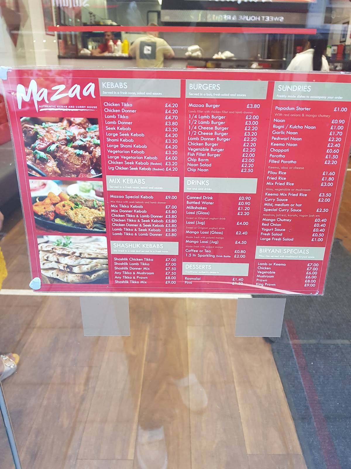 Menu at Mazaa restaurant, Manchester, 604 Stockport Rd